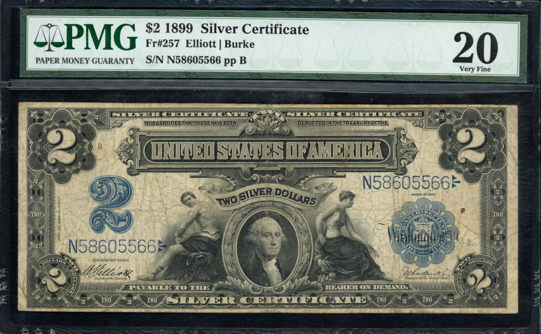 Fr. 257 1899 $2 Silver Certificate Note Elliott / Burke PMG Very Fine 20 | PMG Cert #1743520-005 ...