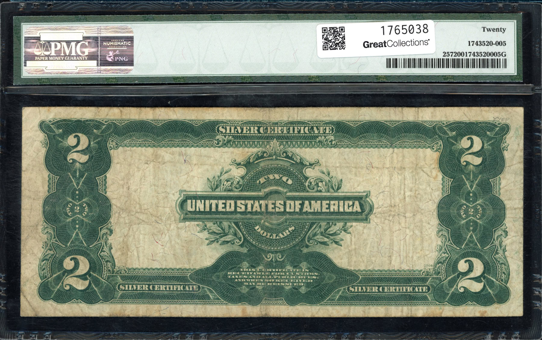 Fr. 257 1899 $2 Silver Certificate Note Elliott / Burke PMG Very Fine 20 | PMG Cert #1743520-005 ...