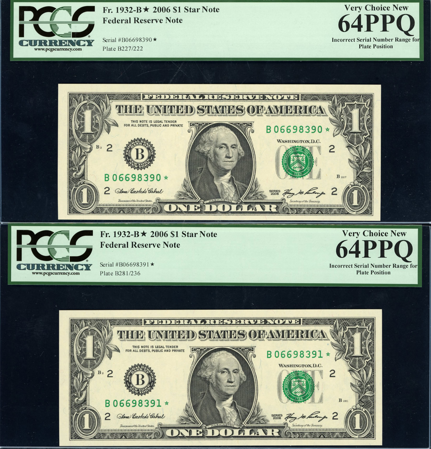 Fr. 1932-B* (B* Block) 2006 $1 New York Federal Reserve Star Notes ...