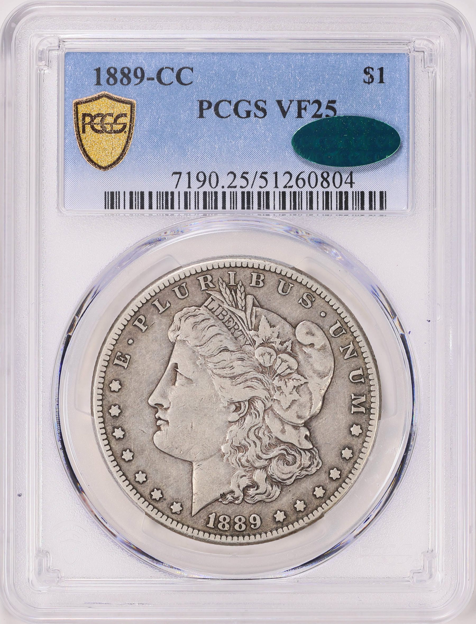 1889-CC Morgan Silver Dollar PCGS VF-25 (CAC Green) (Item 1765209) | GreatCollections Coin Auctions
