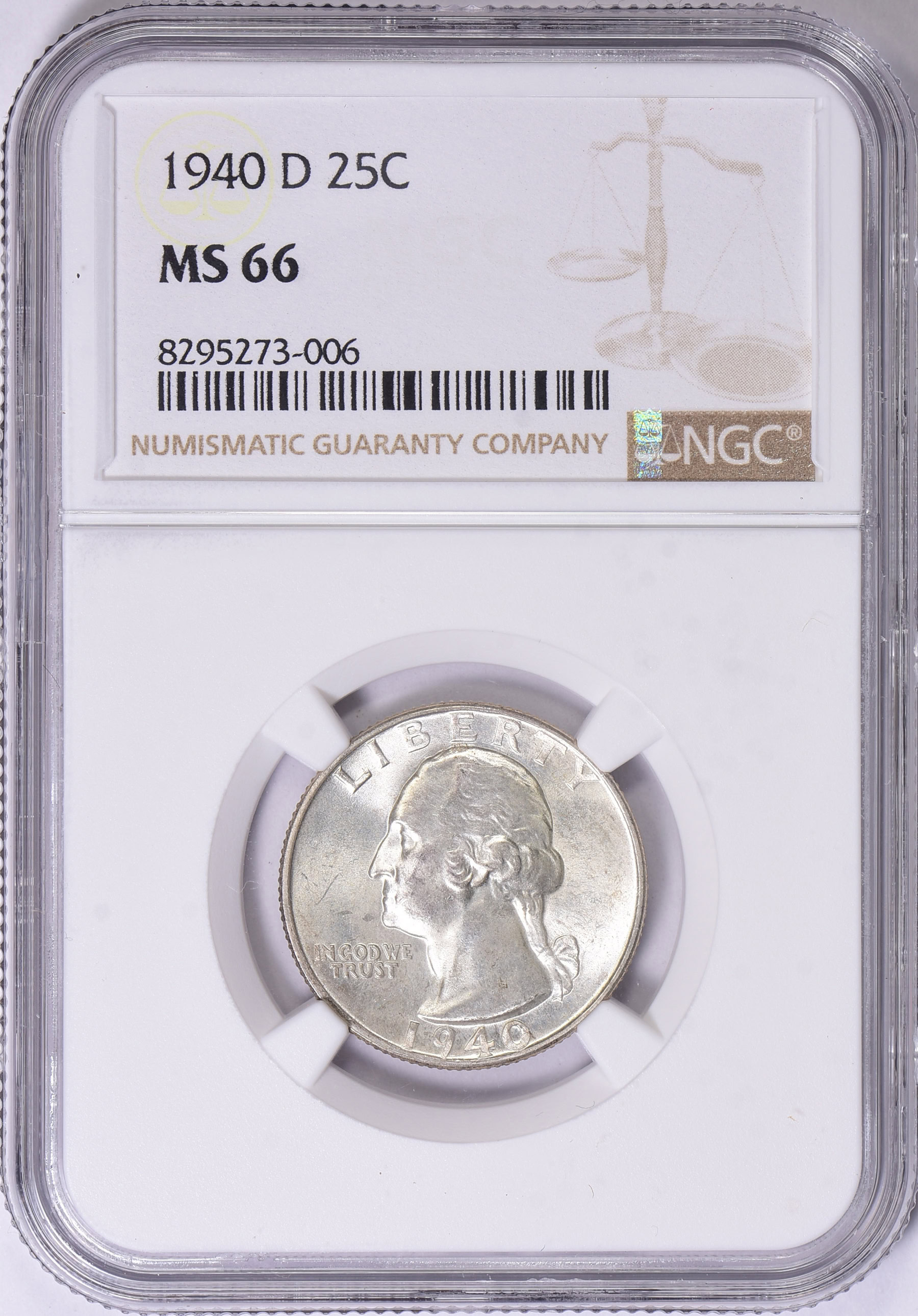 1940-D Washington Quarter NGC MS-66 (Item 1765353) | GreatCollections Coin Auctions