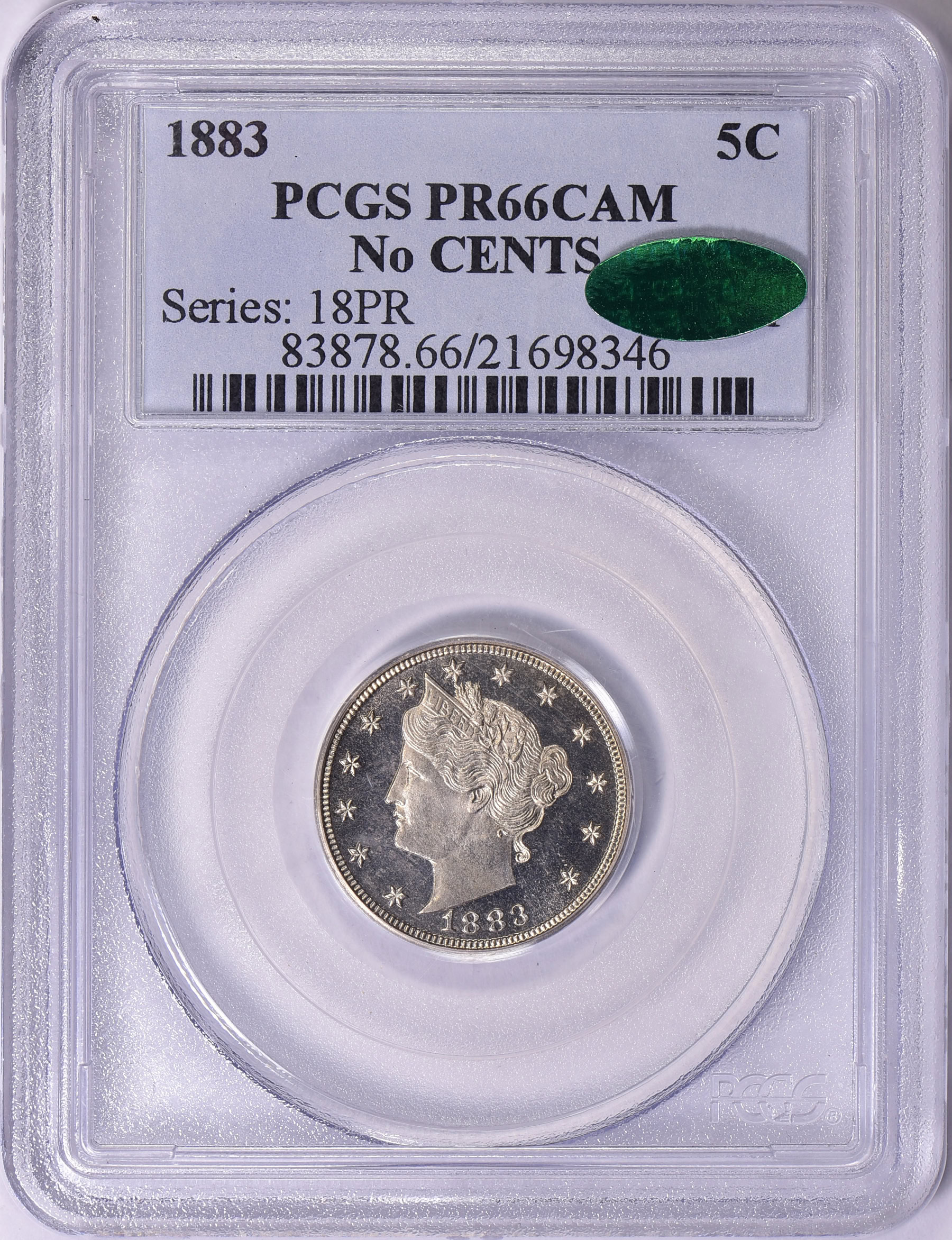 1883 Liberty Nickel No CENTS PCGS Proof-66 CAMEO (CAC Green) (Item 1765371) | GreatCollections ...