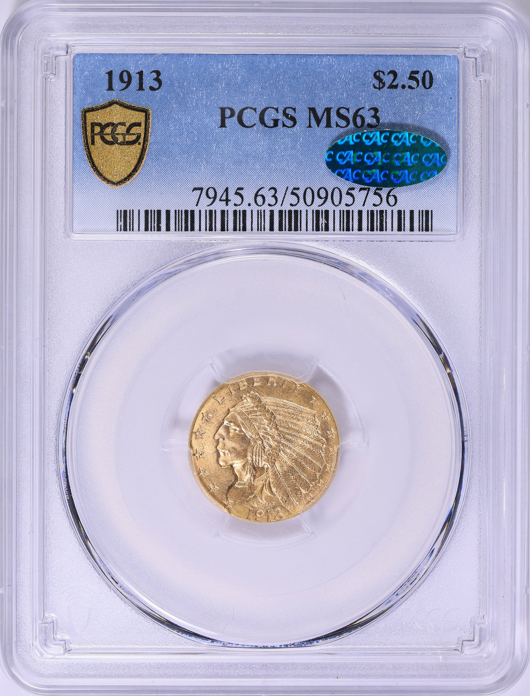 1913 Indian Gold Quarter Eagle PCGS MS-63 (CAC Green) (Item 1765401) | GreatCollections Coin ...