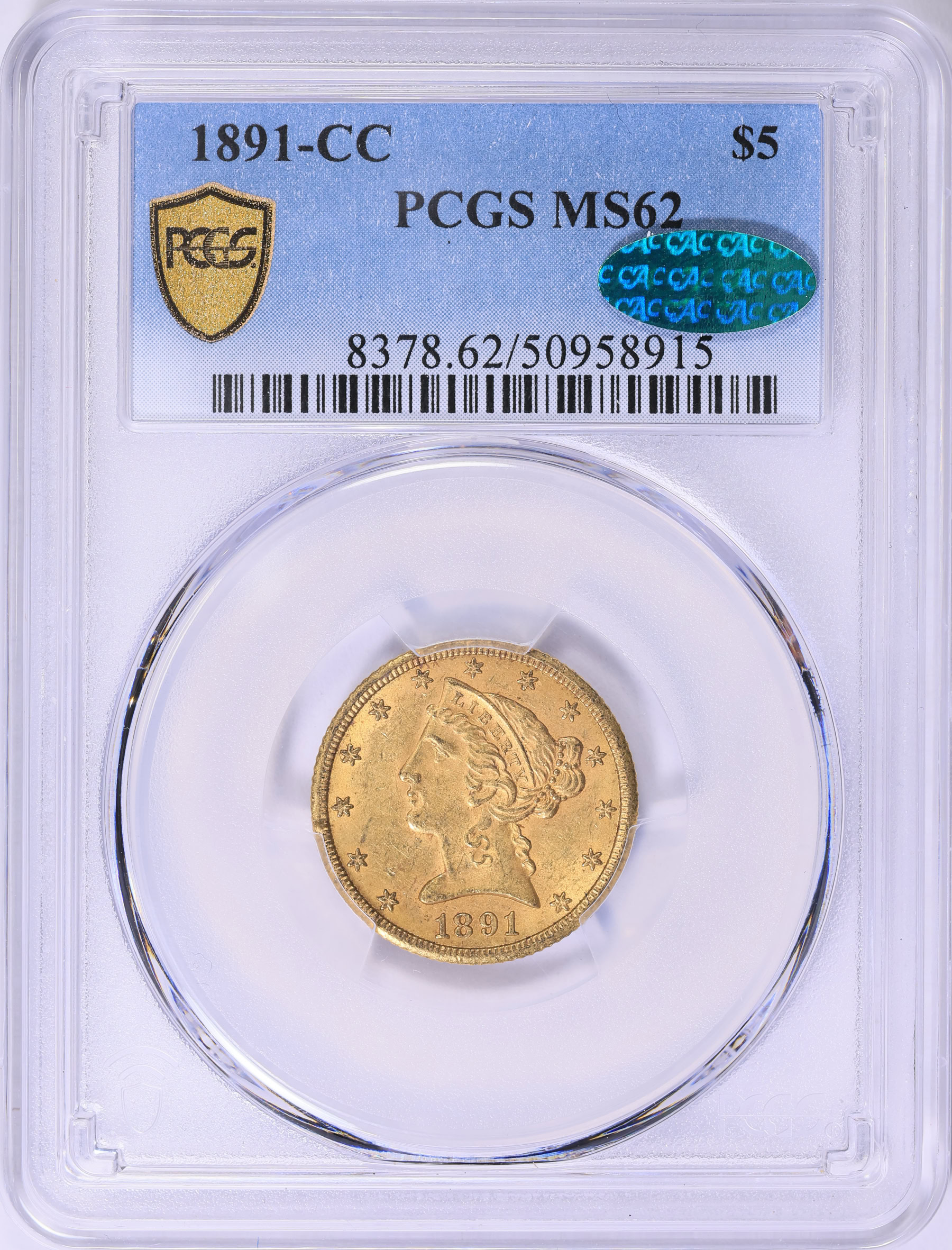 1891-CC Liberty Gold Half Eagle PCGS MS-62 (CAC Green) (Item 1765408) | GreatCollections Coin ...