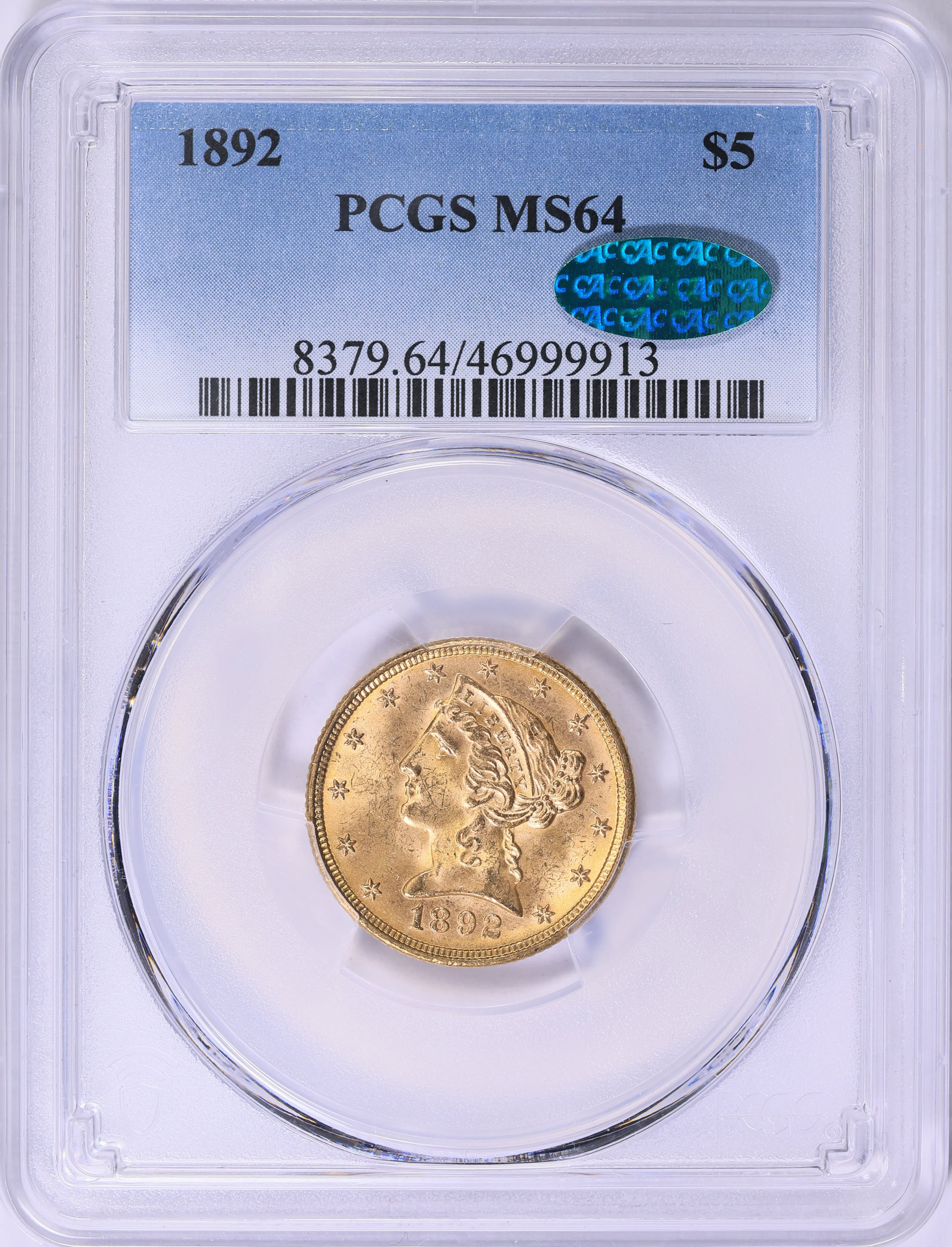 1892 Liberty Gold Half Eagle PCGS MS-64 (CAC Green) (Item 1765409) | GreatCollections Coin Auctions