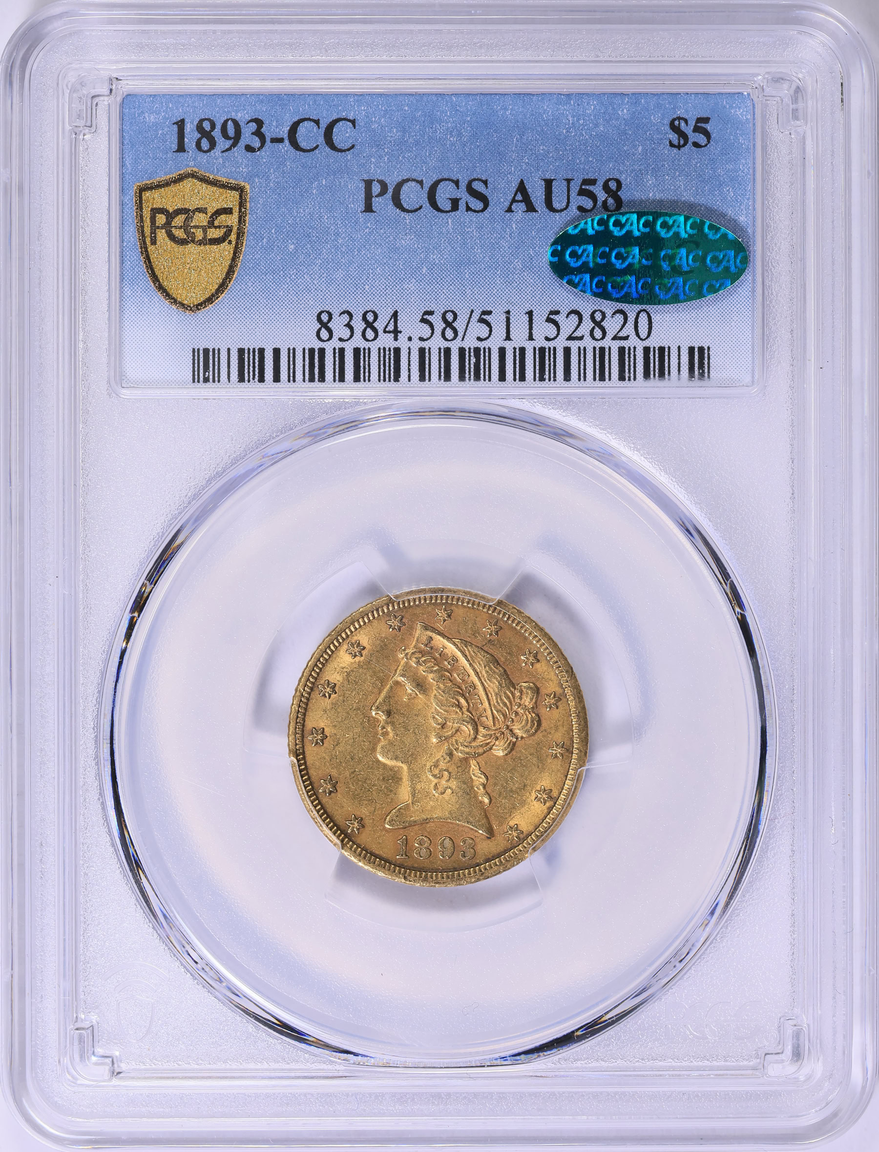 1893-CC Liberty Gold Half Eagle PCGS AU-58 (CAC Green) (Item 1765413) | GreatCollections Coin ...