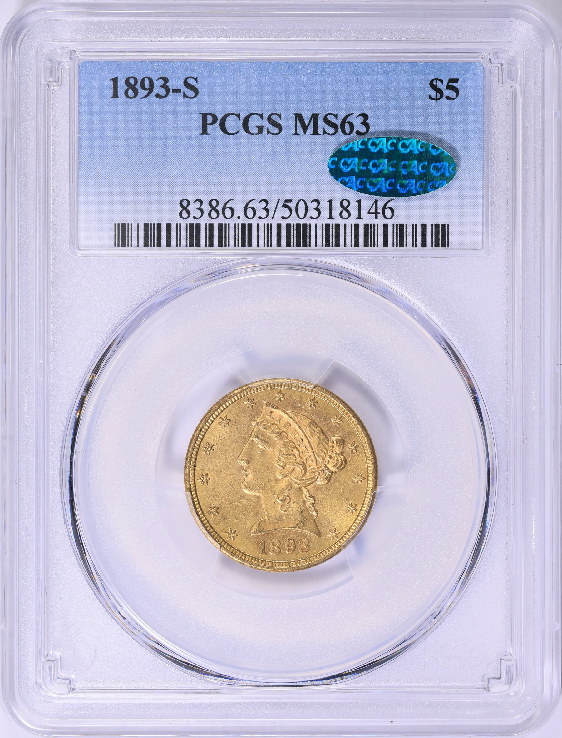 1893-S Liberty Gold Half Eagle PCGS MS-63 (CAC Green) (Item 1765414) | GreatCollections Coin ...