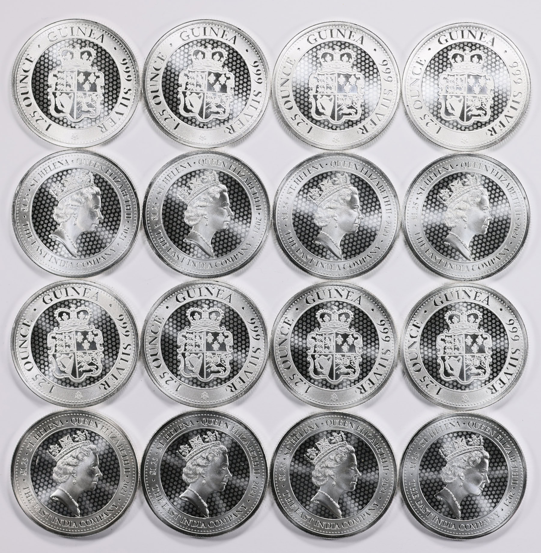 St. Helena 2021 Silver £1.25 East India Company Rose Guinea BU Roll ...