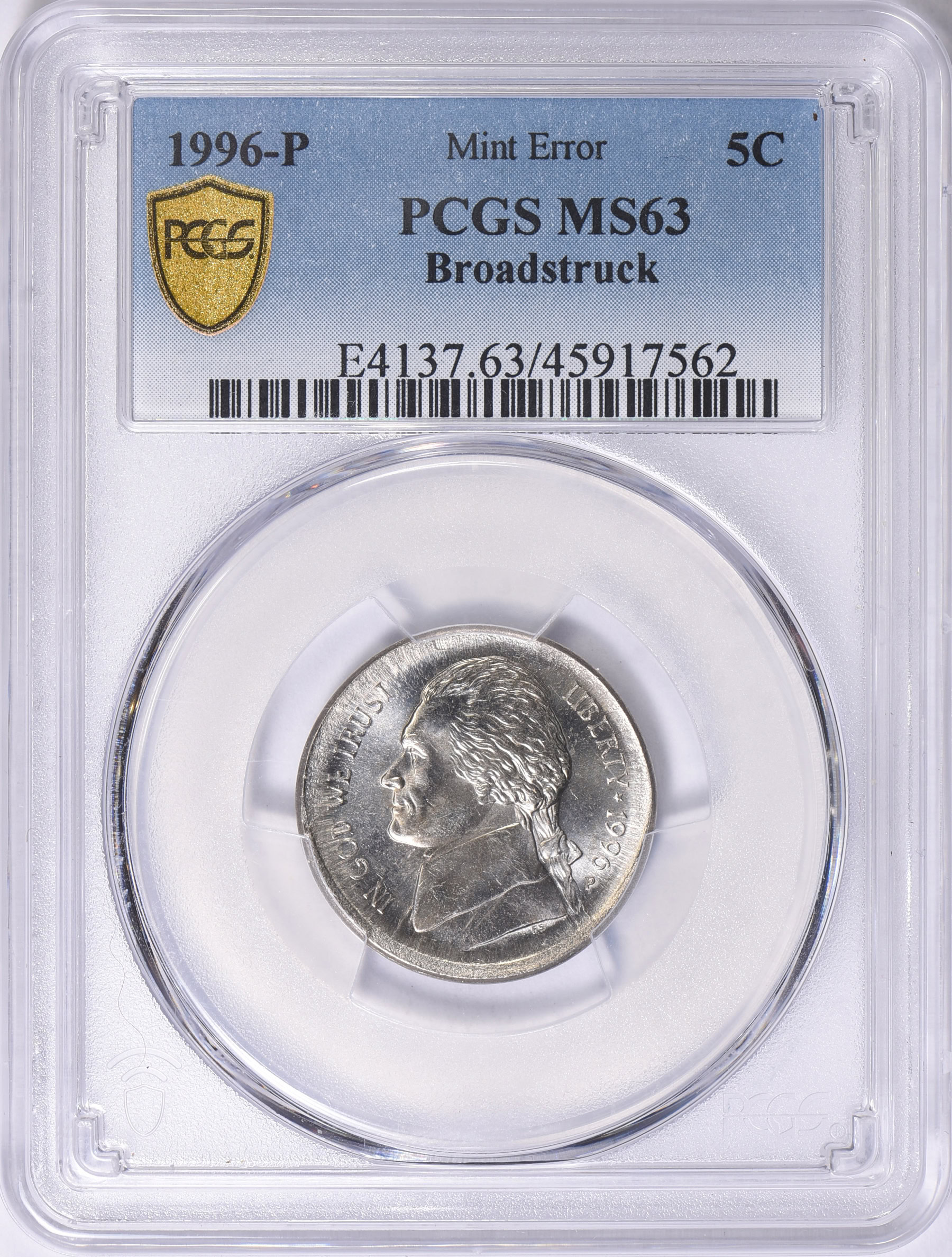 Mint Error 1996-P Jefferson Nickel Broadstruck PCGS MS-63 | PCGS Cert ...