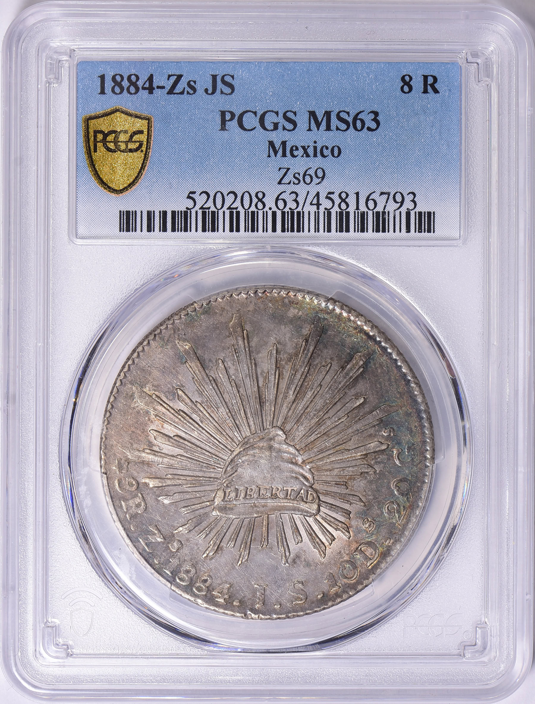Mexico 1884-Zs JS Silver 8 Reales KM-377.13 PCGS MS-63 (Toned) (Item 1765890) | GreatCollections ...