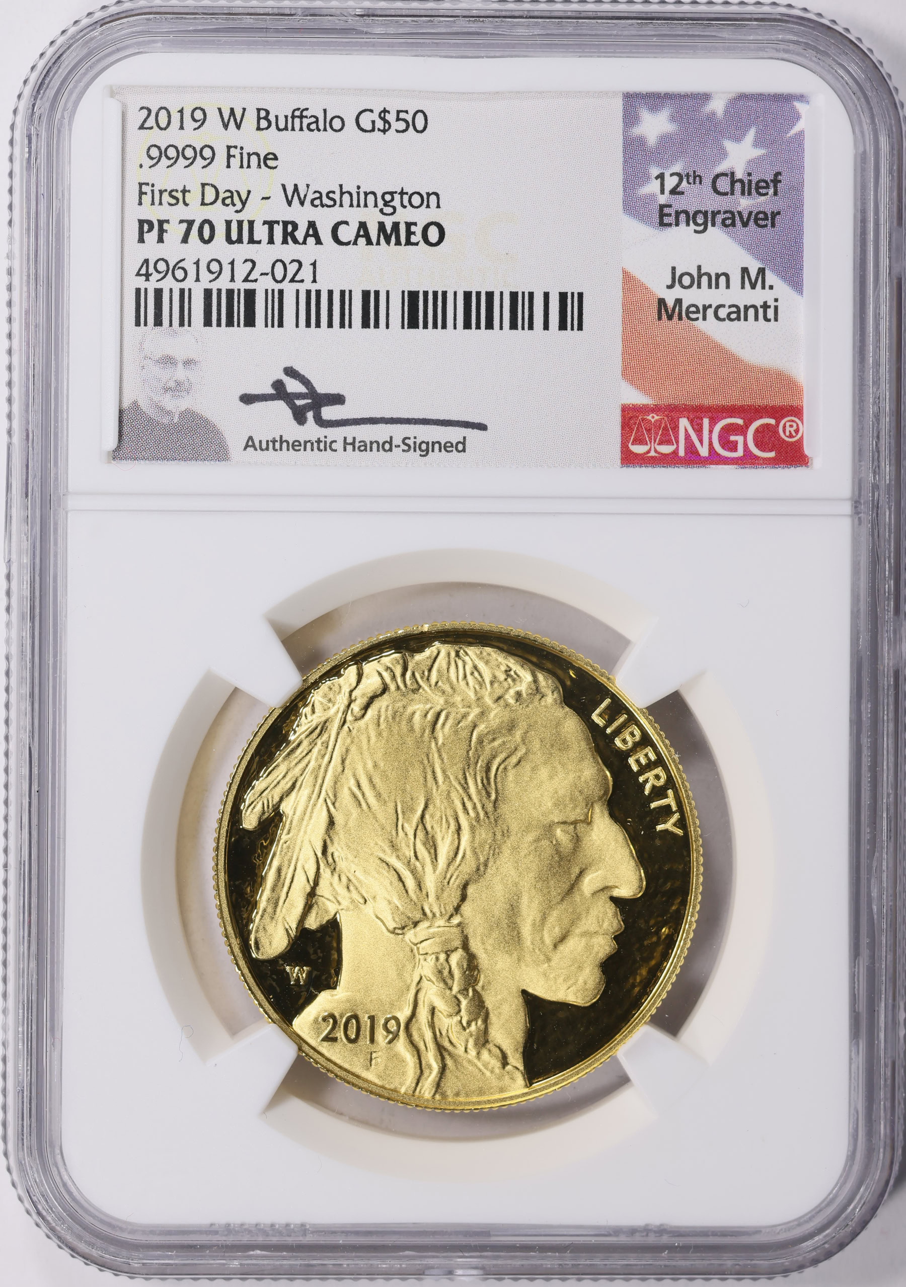 2019-W $50 One-Ounce Gold American Buffalo First Day of Issue Washington D.C. NGC Proof-70 UC ...