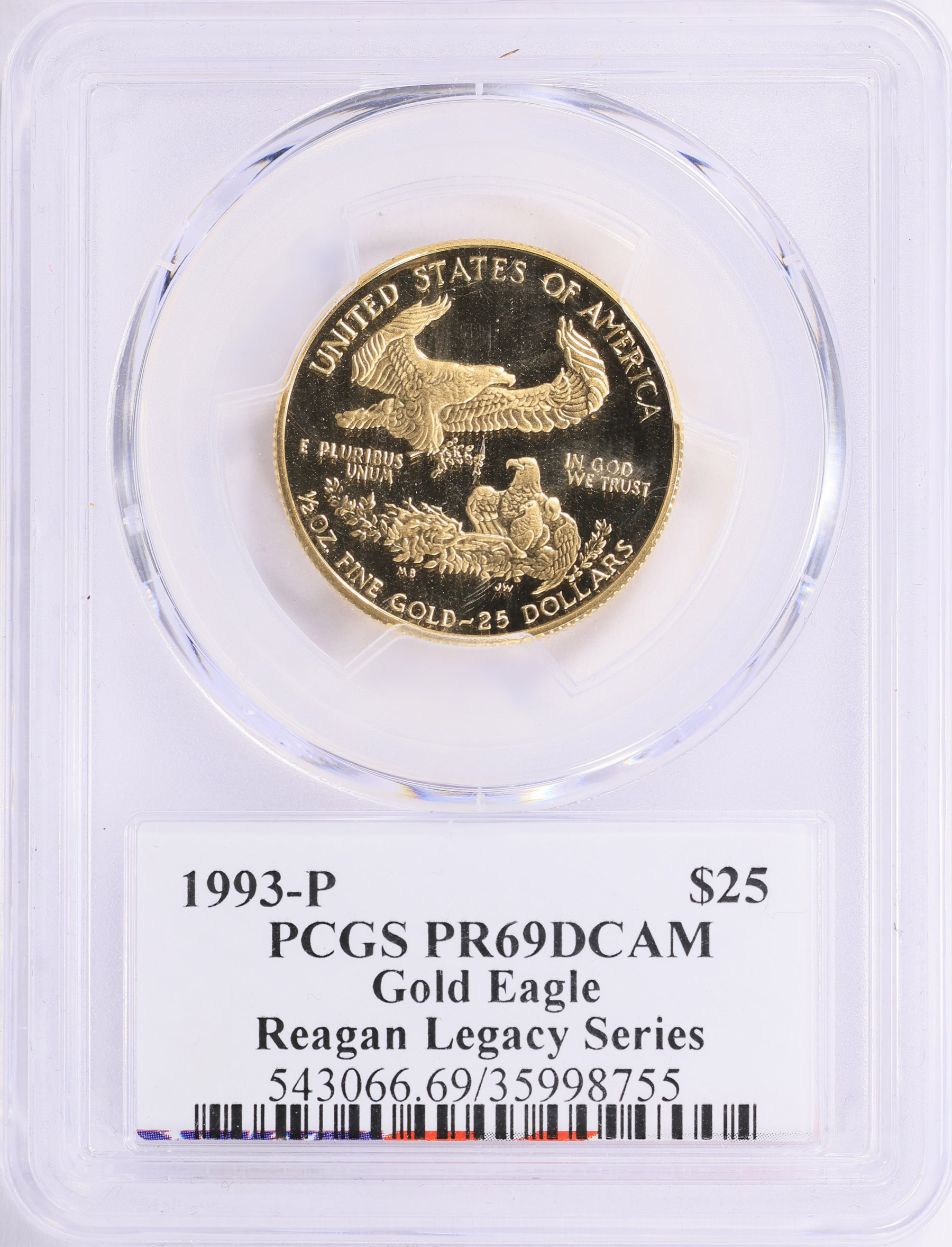 1993-P $25 Half-Ounce Gold American Eagle Reagan Legacy Series PCGS Proof-69 DCAM (Michael ...