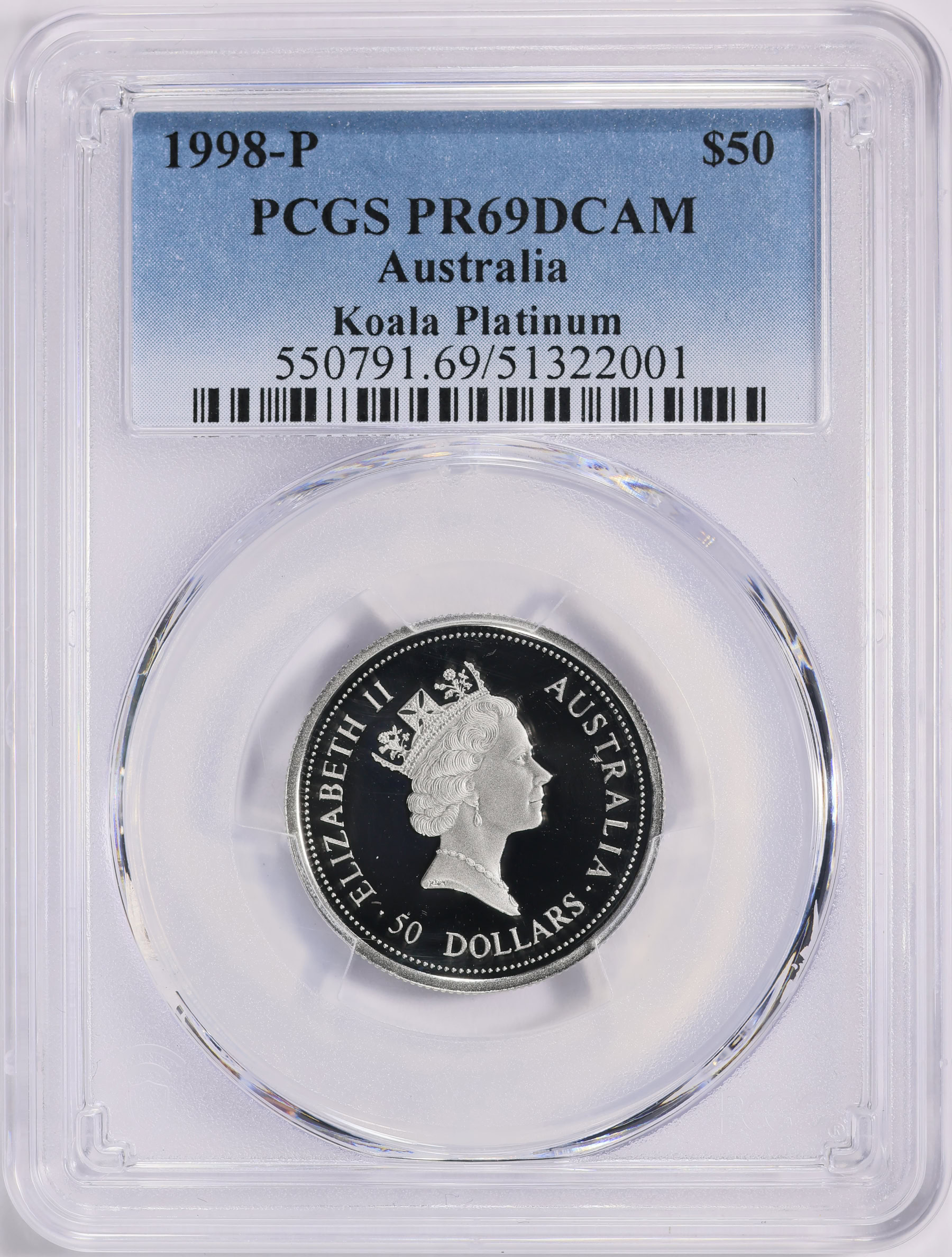 Australia 1998-P Platinum $50 Koala KM-459 With Case of Issue PCGS ...
