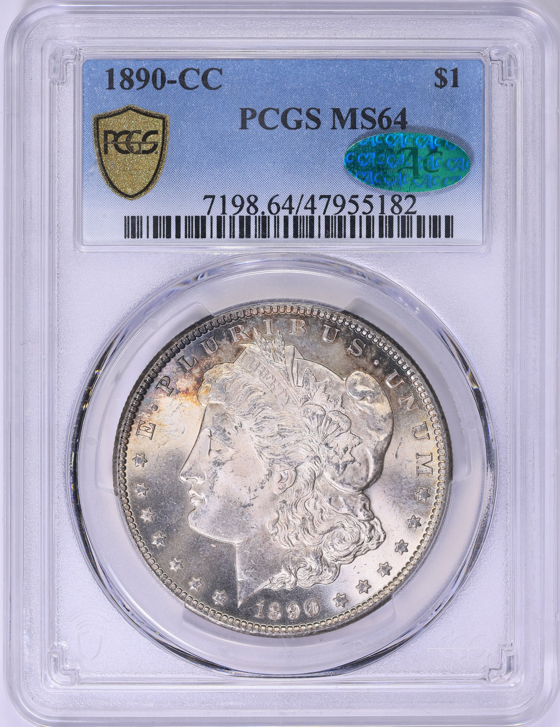 1890-CC Morgan Silver Dollar PCGS MS-64 (CAC Green) (Toned) (Item 1766116) | GreatCollections ...