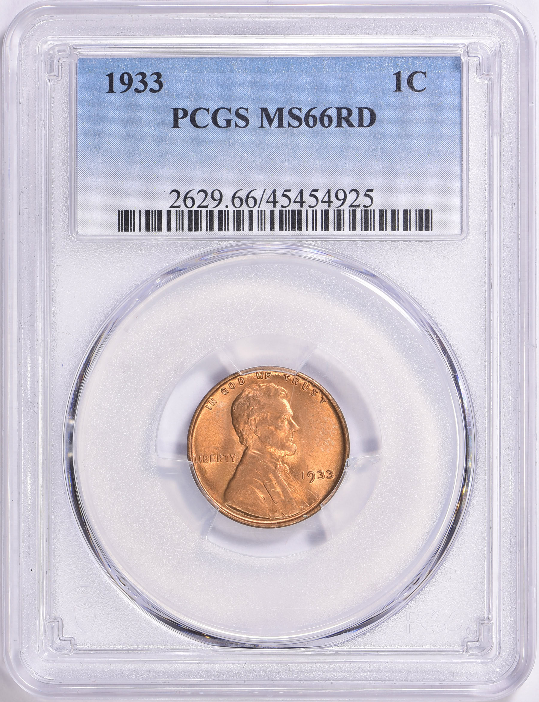 1933 Lincoln Cent PCGS MS-66 RD (Item 1766170) | GreatCollections Coin Auctions