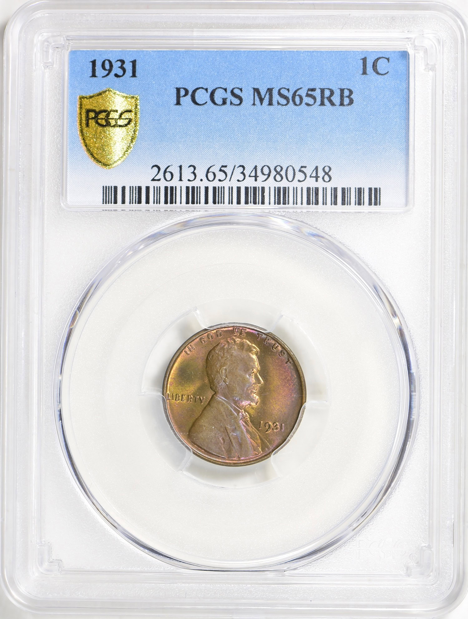 1931 Lincoln Cent PCGS MS-65 RB (Toned) (Item 1766172) | GreatCollections Coin Auctions