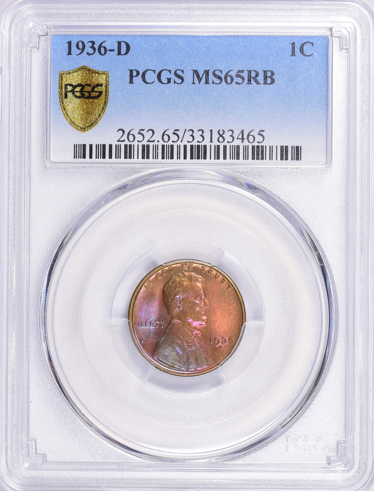1936-D Lincoln Cent PCGS MS-65 RB (Toned) (Item 1766175) | GreatCollections Coin Auctions
