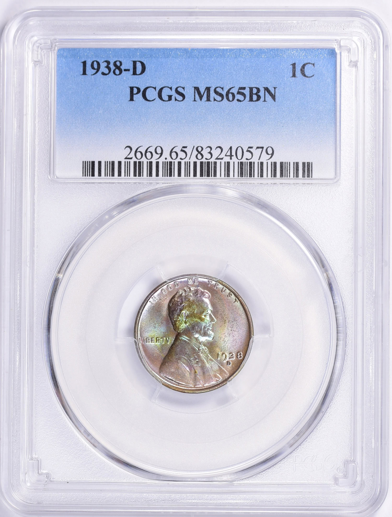 1938-D Lincoln Cent PCGS MS-65 BN (Toned) (Item 1766186) | GreatCollections Coin Auctions