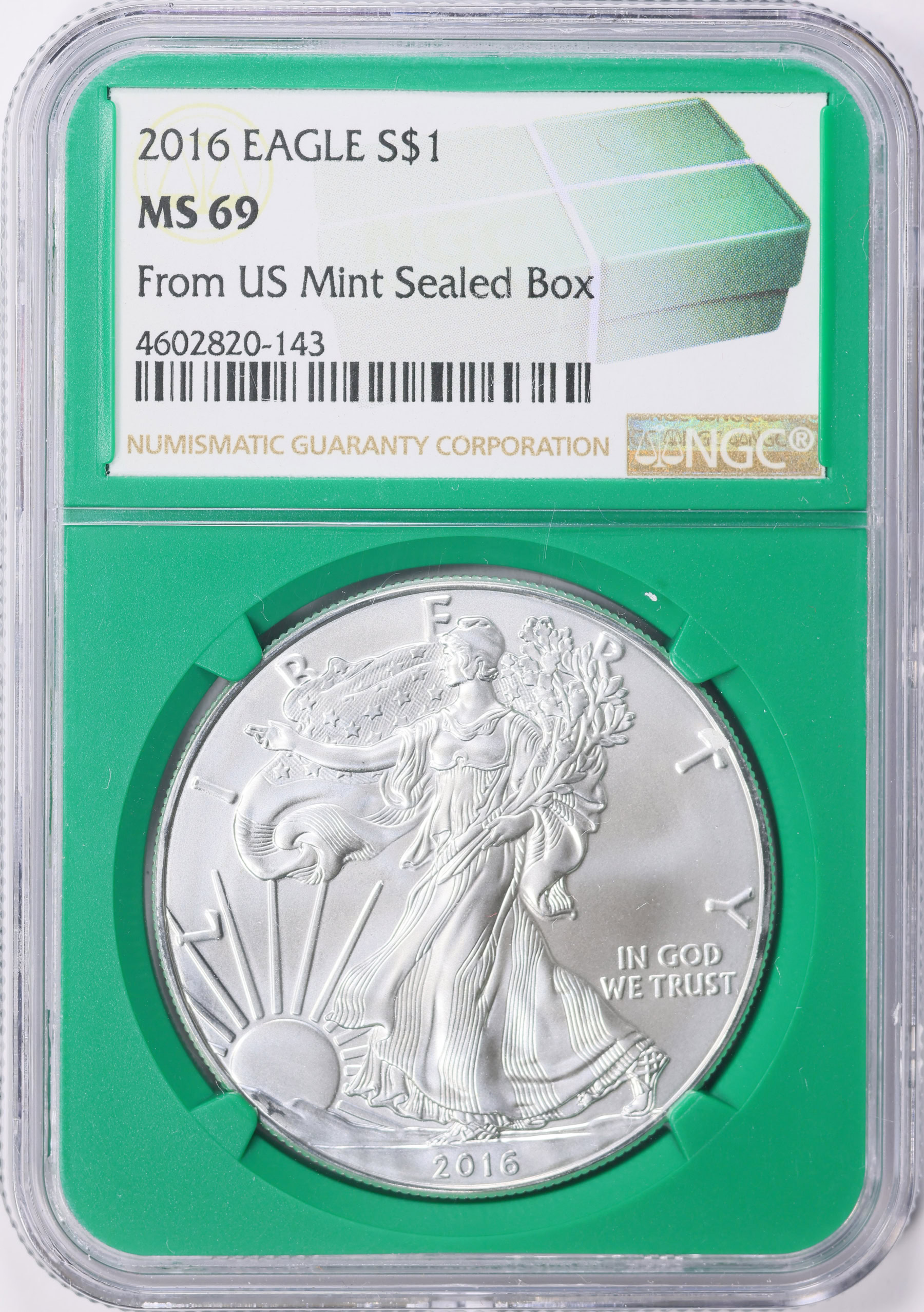 2016 $1 Silver Eagle 30th Anniversary NGC MS-69 (Green Monster Box Holder) (Item 1766244 ...