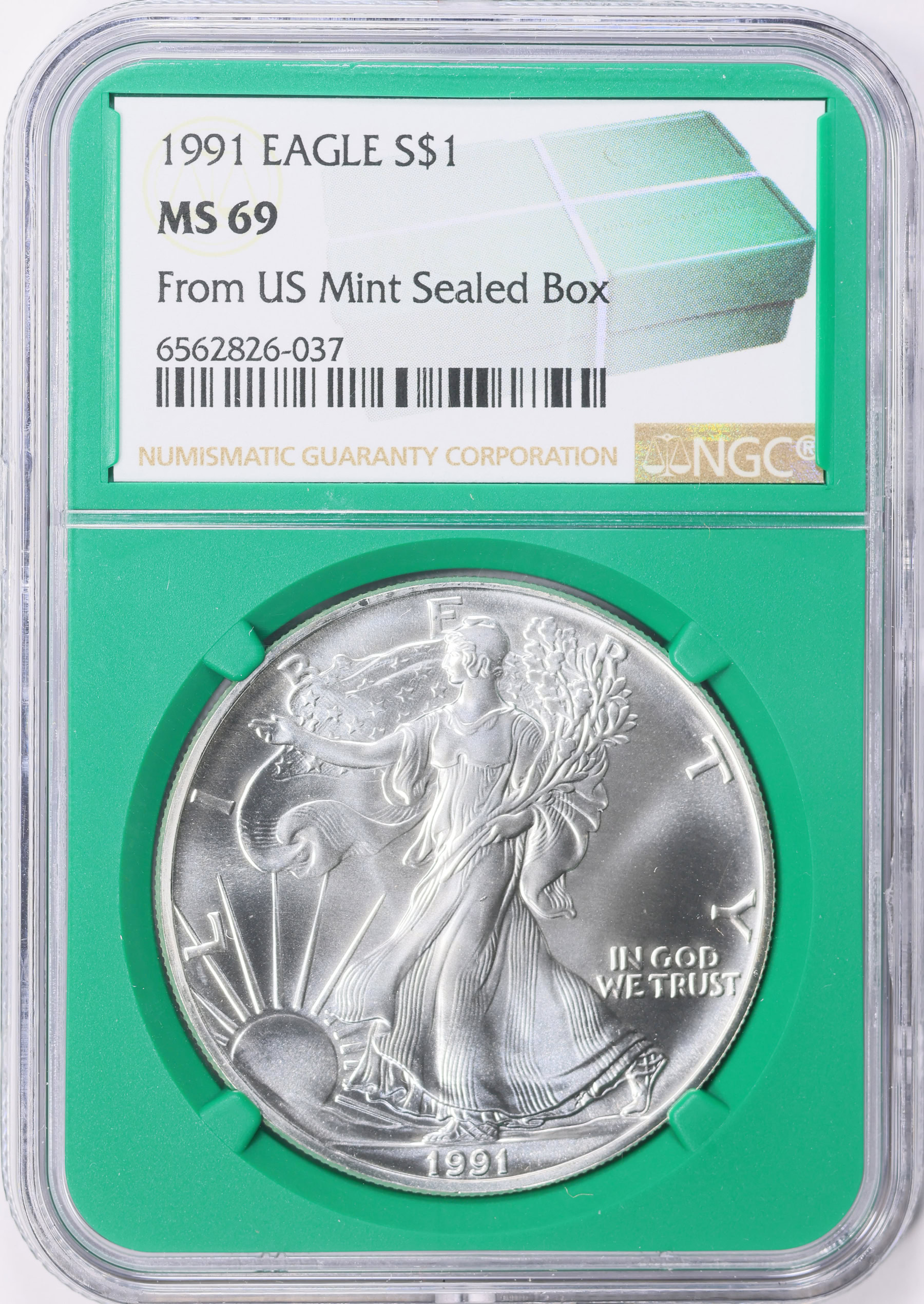 1991 $1 Silver Eagle NGC MS-69 (Green Monster Box Holder) (Item 1766269 ...