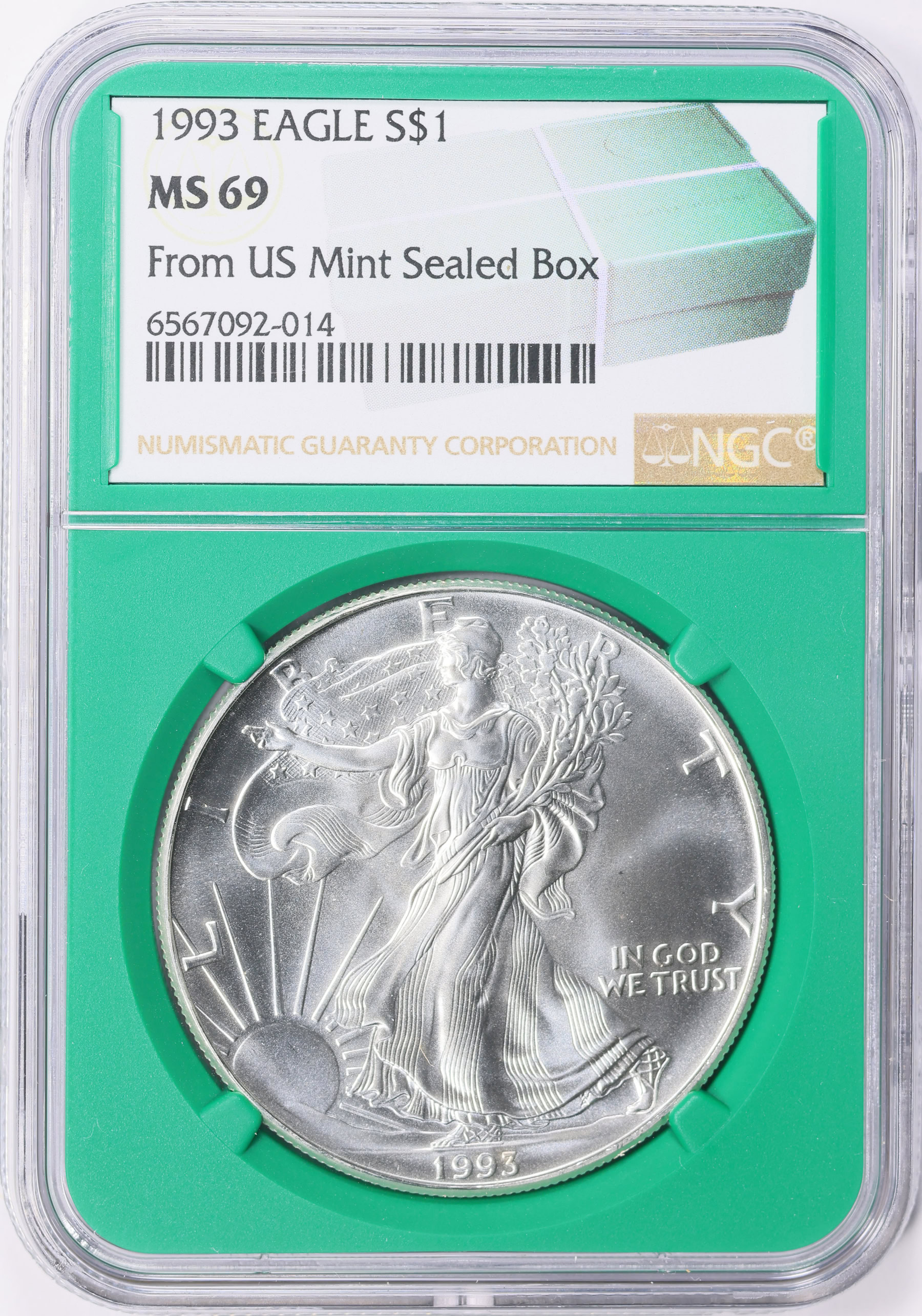 1993 $1 Silver Eagle NGC MS-69 (Green Monster Box Holder) (Item 1766271 ...