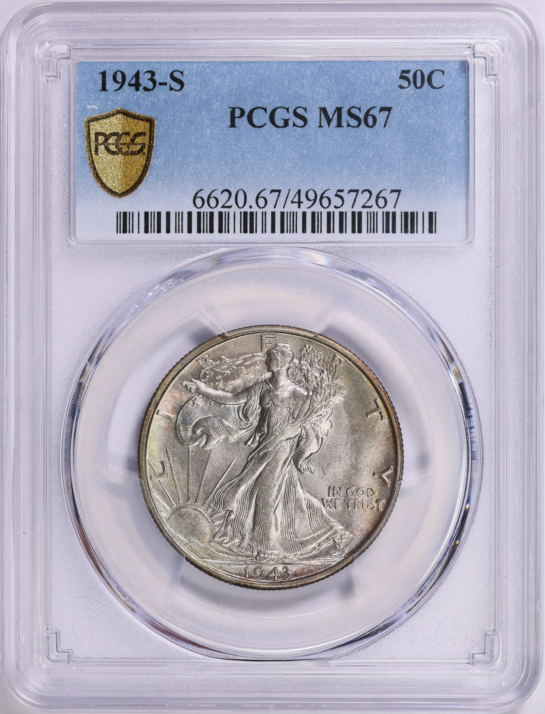 1943-S Walking Liberty Half Dollar PCGS MS-67 (Toned) (Item 1766331) | GreatCollections Coin ...