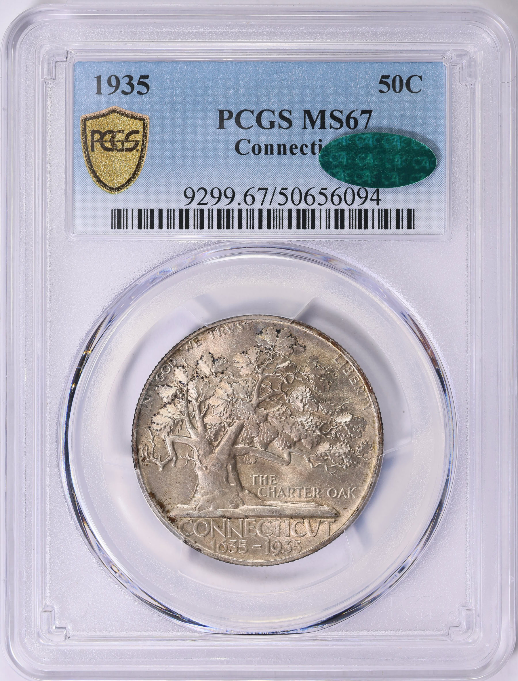 1935 Connecticut Tercentenary Half Dollar PCGS MS-67 (CAC Green) (Toned) (Item 1766354 ...