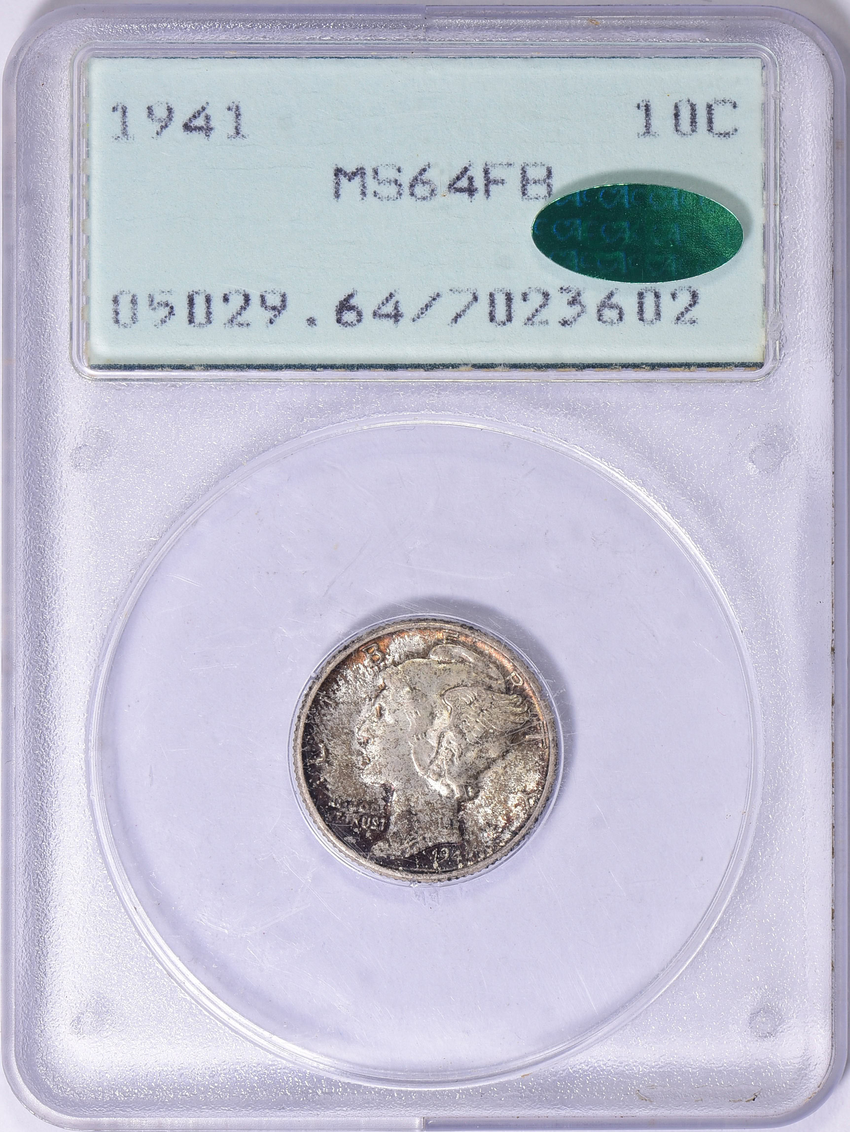 1941 Mercury Dime PCGS MS-64 FB (CAC Green) OGH (1st Gen) (Item 1766365) | GreatCollections Coin ...