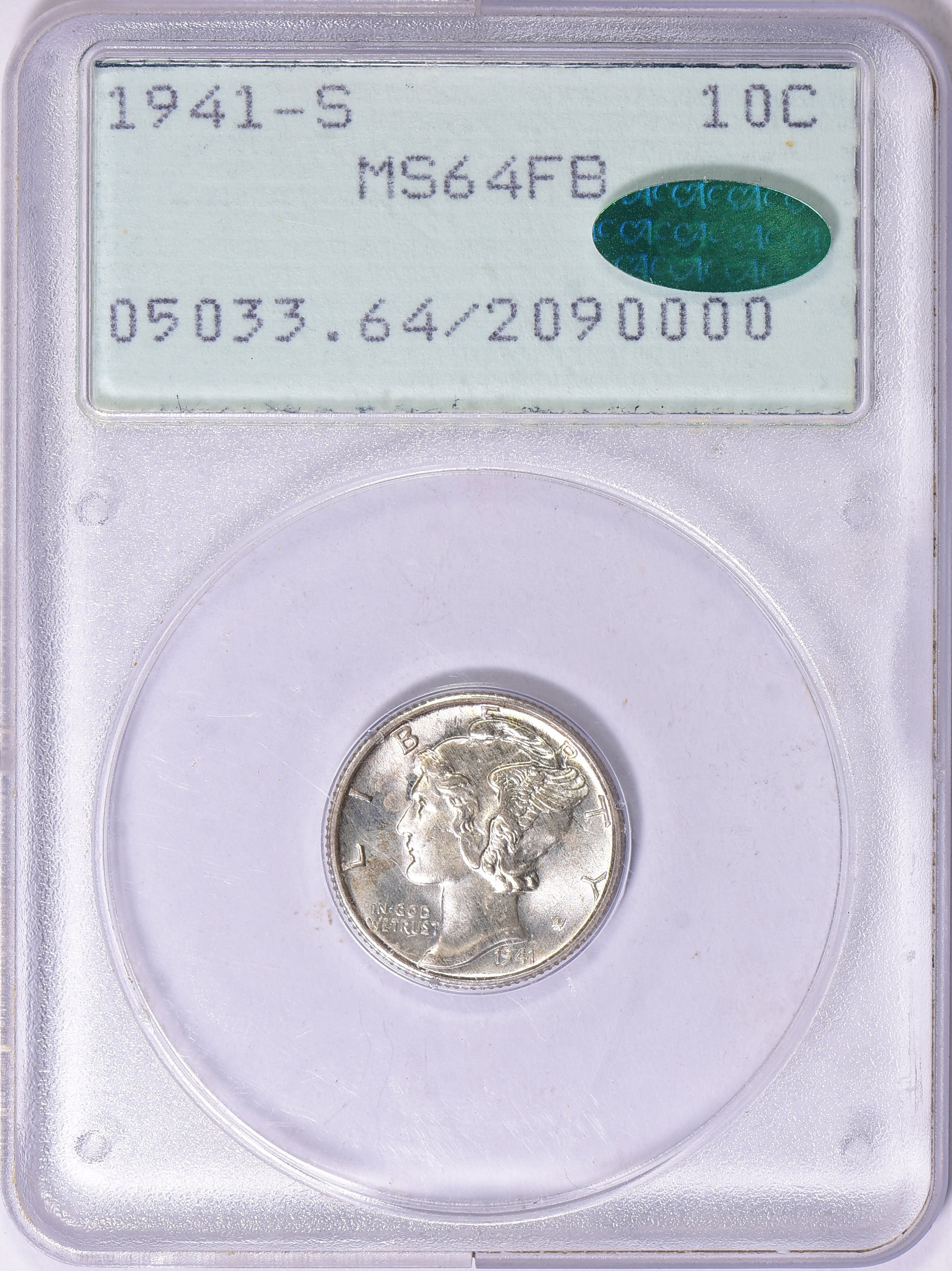 1941-S Mercury Dime PCGS MS-64 FB (CAC Green) OGH (1st Gen) (Item 1766371) | GreatCollections ...