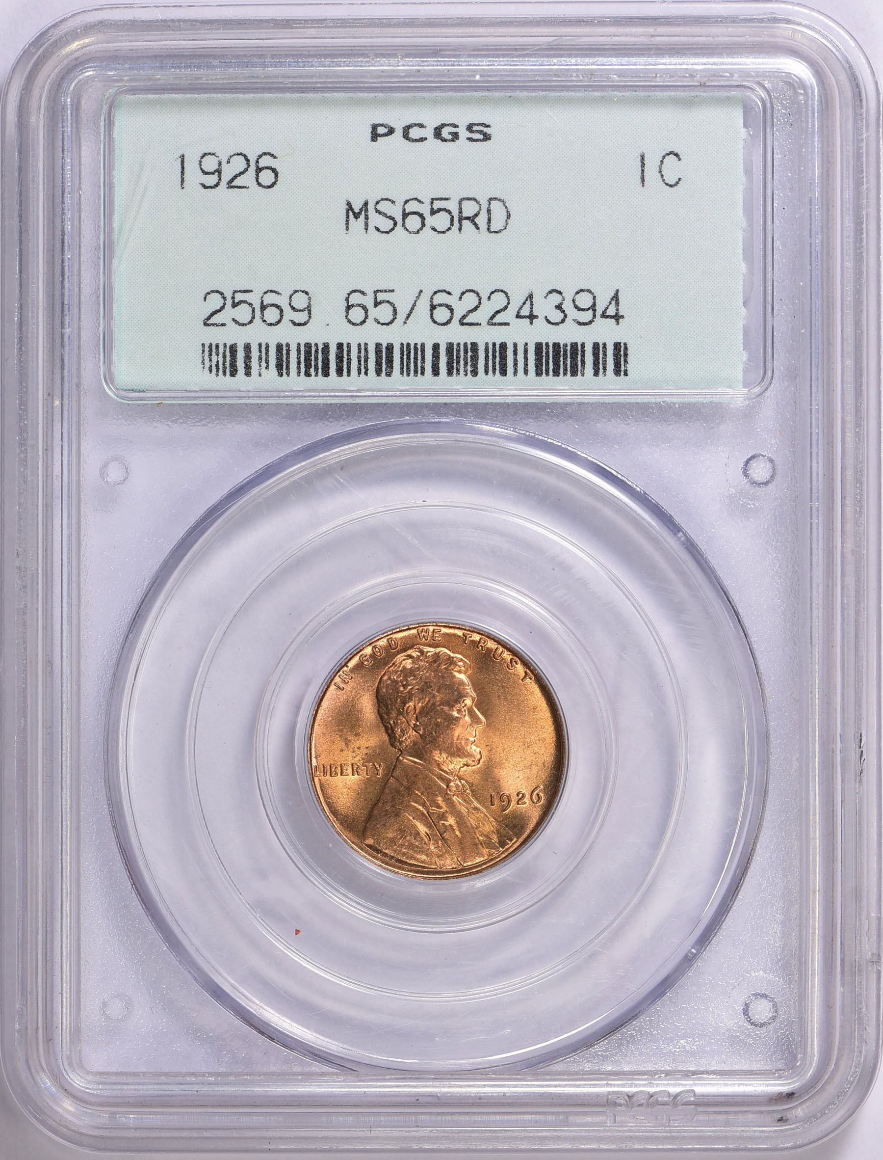 1926 Lincoln Cent PCGS MS-65 RD OGH (2nd Gen) (Item 1766373) | GreatCollections Coin Auctions