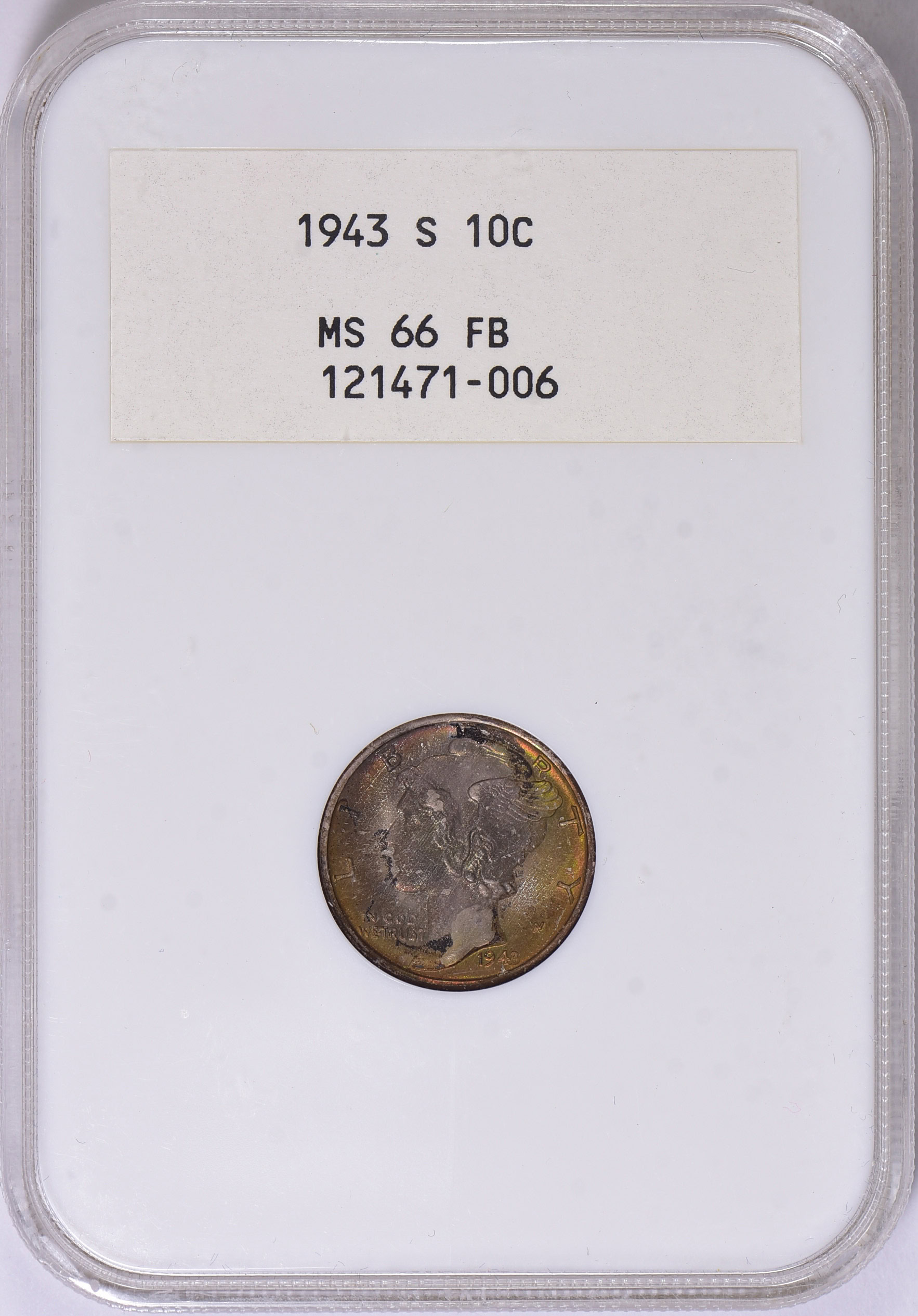 1943-S Mercury Dime NGC MS-66 FB OH (Early White Label NGC Holder) (Item 1766388 ...