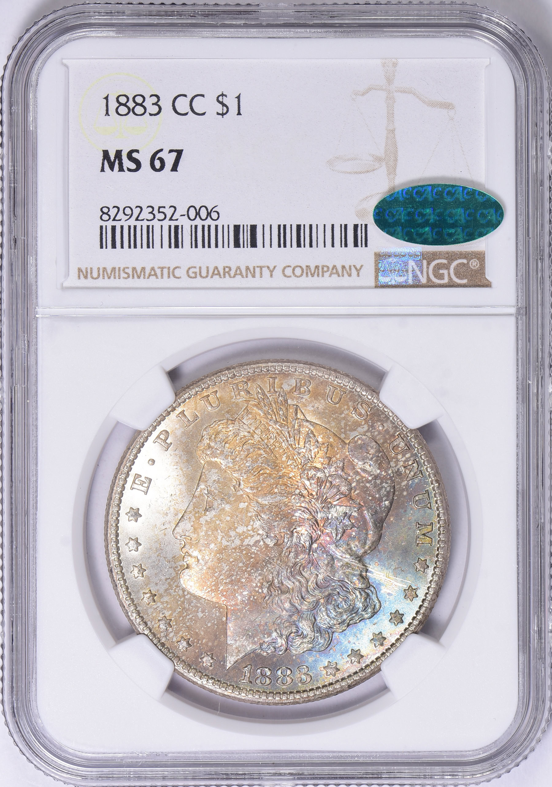 1883-CC Morgan Silver Dollar NGC MS-67 (CAC Green) (Toned) (Item 1766410) | GreatCollections ...
