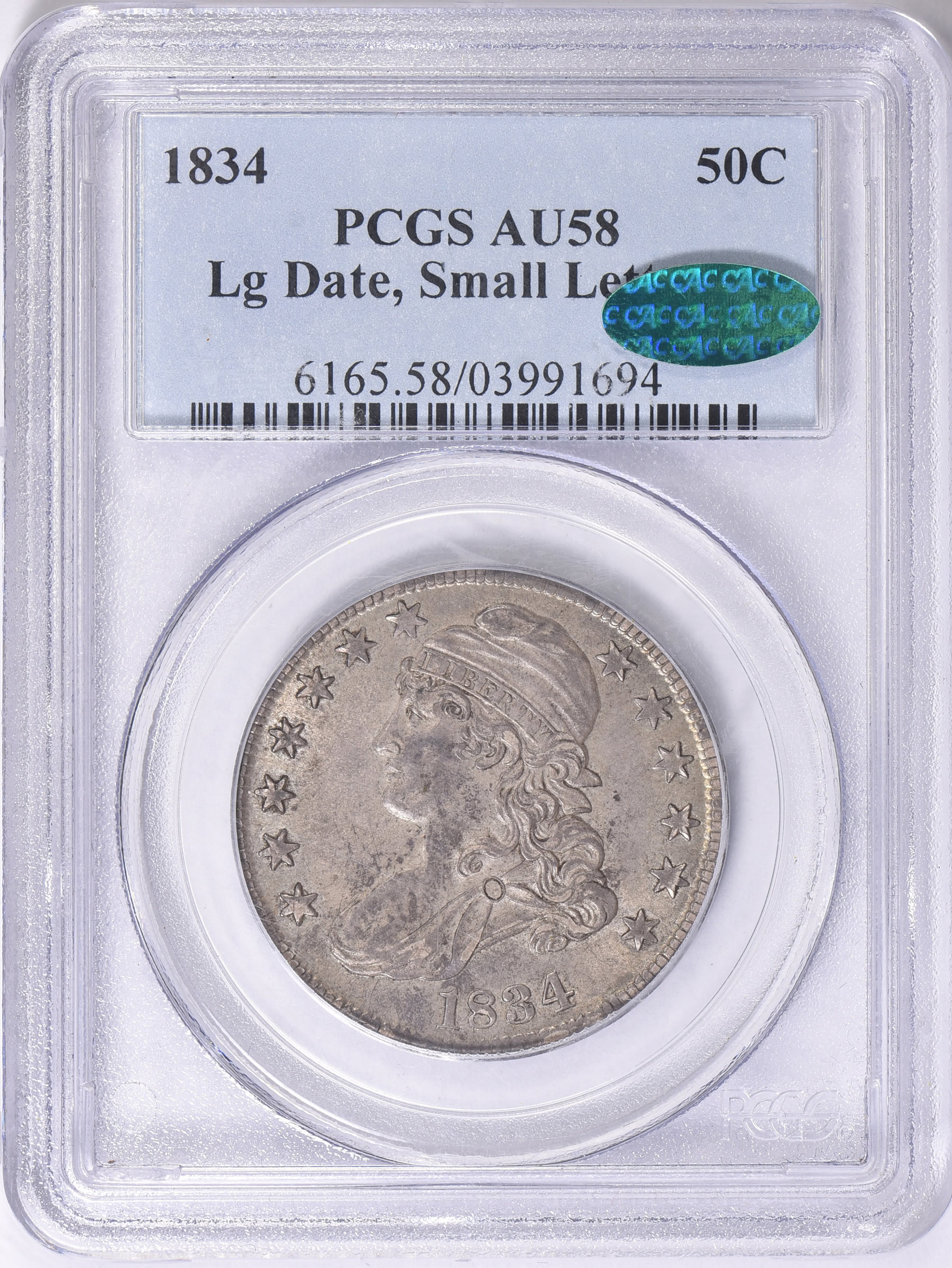 1834 Capped Bust Half Dollar Large Date, Small Letters PCGS AU-58 (CAC Green) (Item 1766415 ...