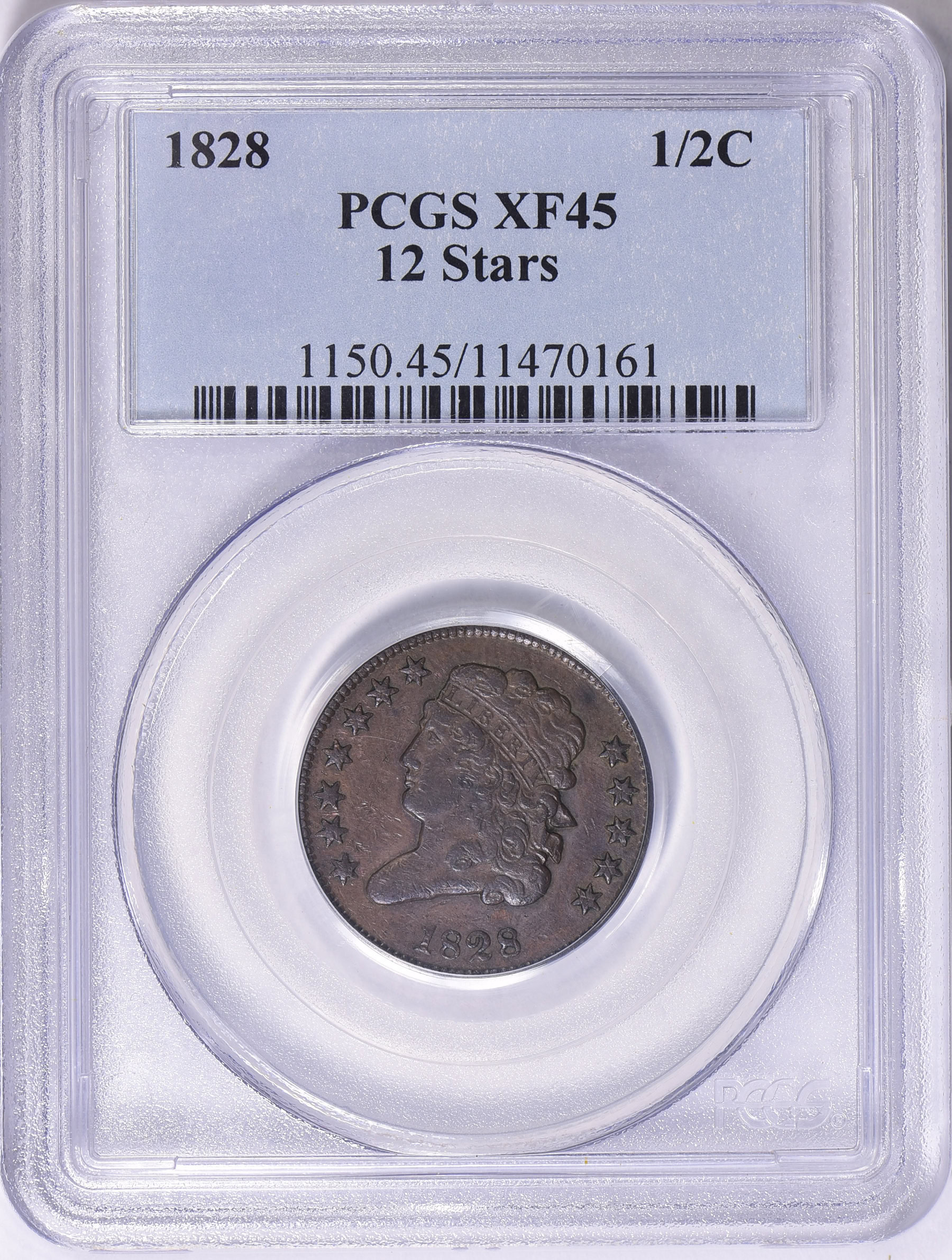 1828 Classic Half Cent 12 Stars PCGS XF-45 BN (Item 1766427) | GreatCollections Coin Auctions