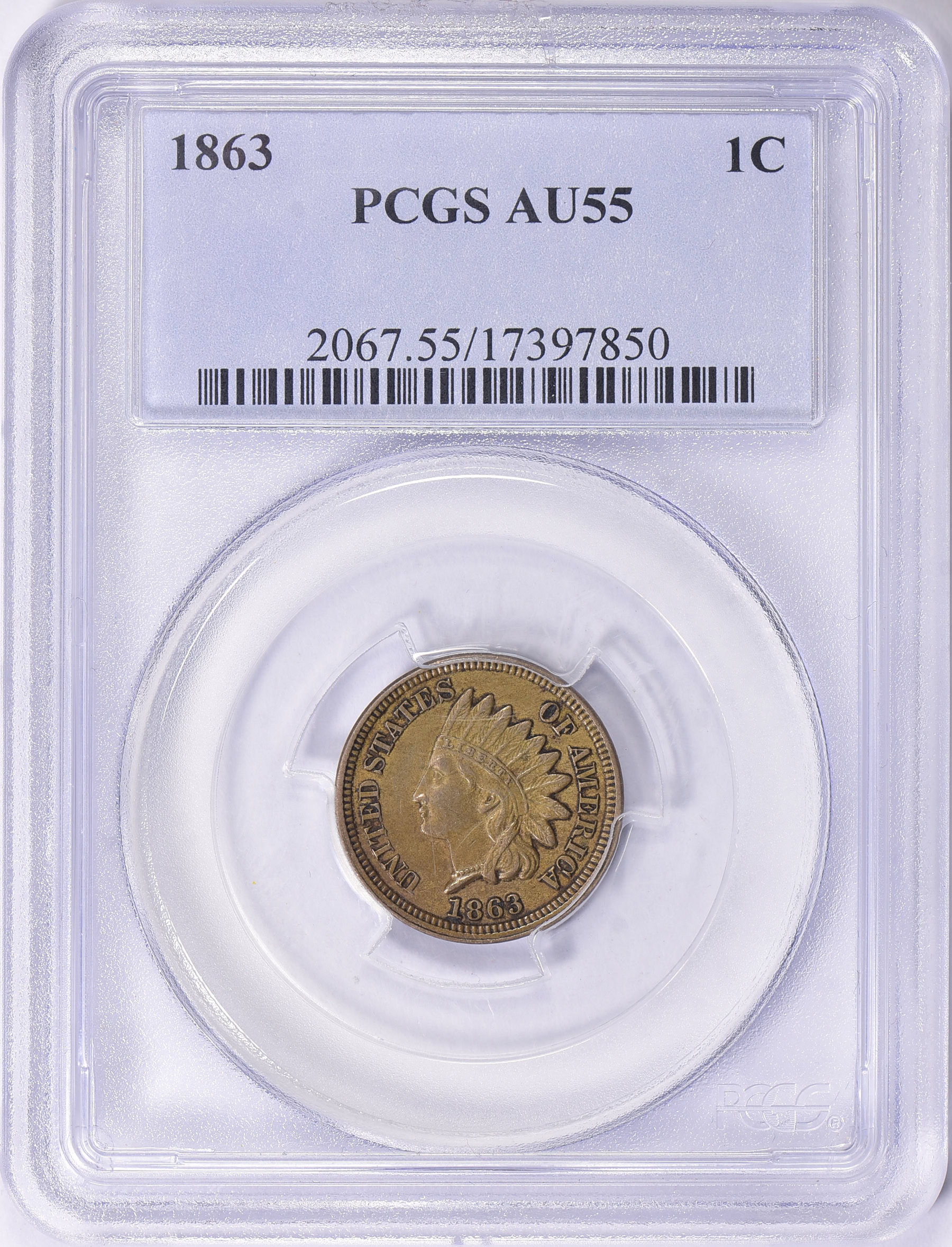 1863 Indian Cent PCGS AU-55 (Item 1766473) | GreatCollections Coin Auctions