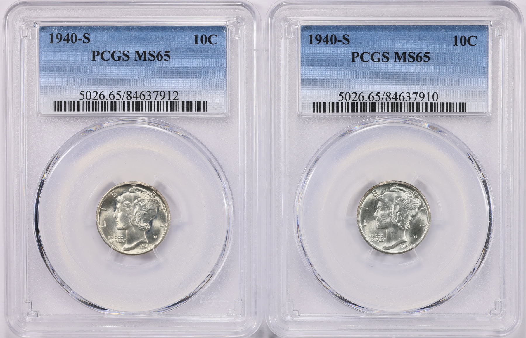 1940-S Mercury Dime PCGS MS-65 (2 Coins) (Item 1766476) | GreatCollections Coin Auctions