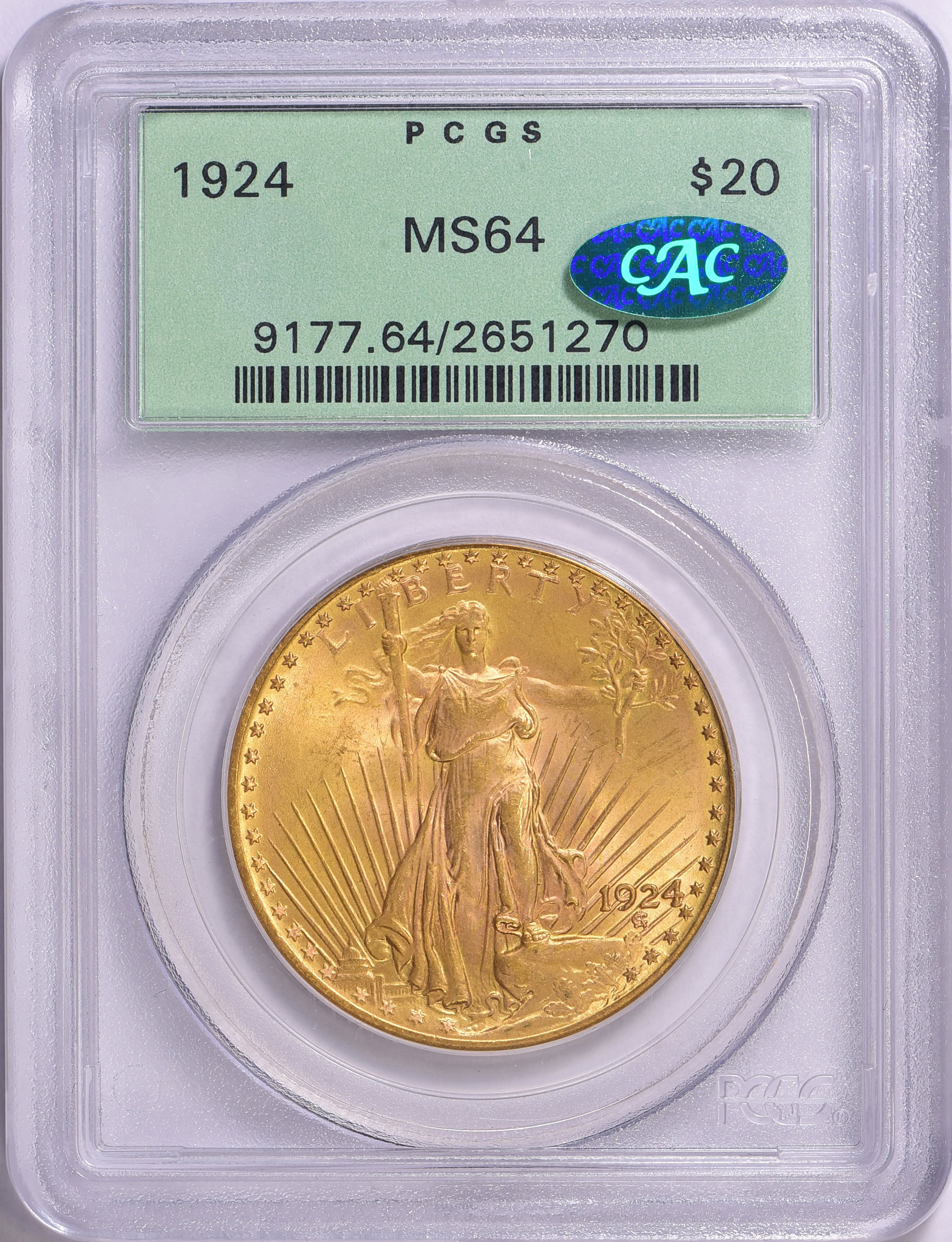 1924 Saint-Gaudens Gold Double Eagle PCGS MS-64 (CAC Green) OGH (Item 1766493 ...