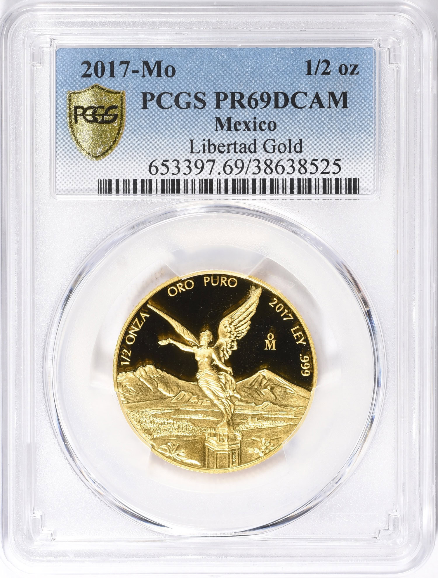 Mexico 2017-Mo Gold 1/2 Onza PCGS Proof-69 DCAM (AGW = 0.4995 oz.) (Item 1766519 ...