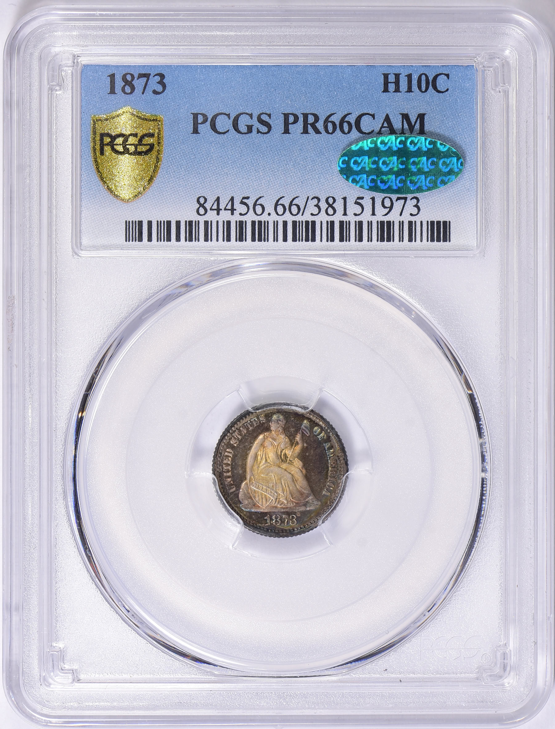 1873 Seated Liberty Half Dime PCGS Proof-66 CAMEO (CAC Green) (Toned) (Item 1766539 ...