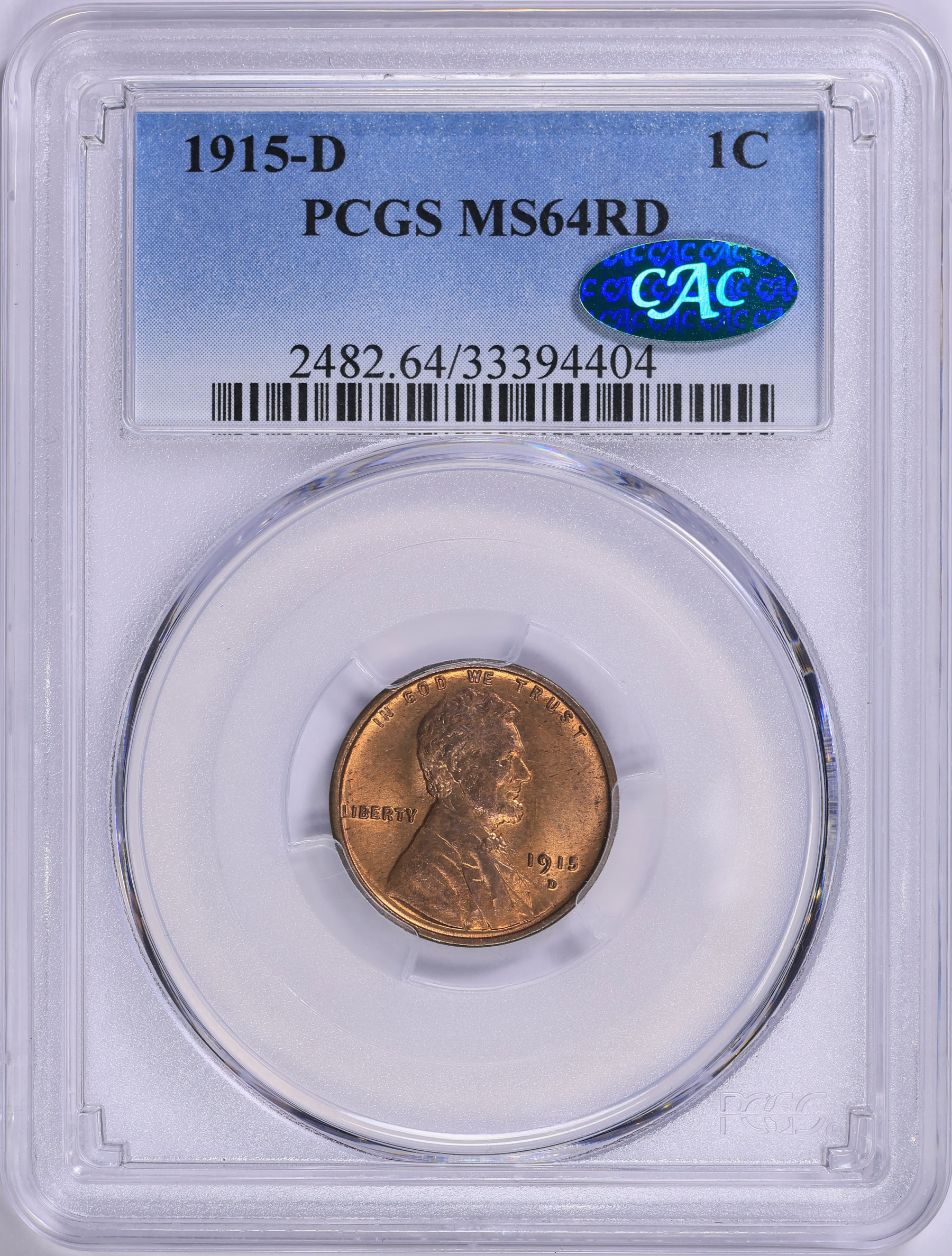 1915-D Lincoln Cent PCGS MS-64 RD (CAC Green) (Item 1766640) | GreatCollections Coin Auctions