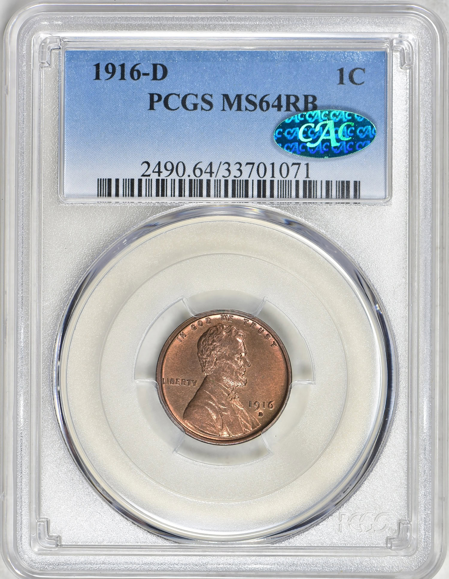 1916-D Lincoln Cent PCGS MS-64 RB (CAC Green) (Item 1766643) | GreatCollections Coin Auctions