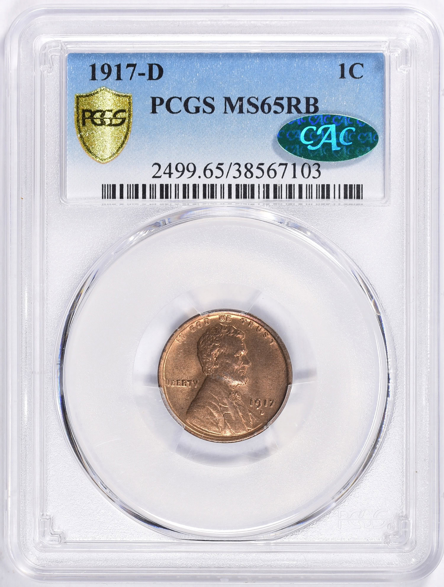 1917-D Lincoln Cent PCGS MS-65 RB (CAC Green) (Item 1766646) | GreatCollections Coin Auctions