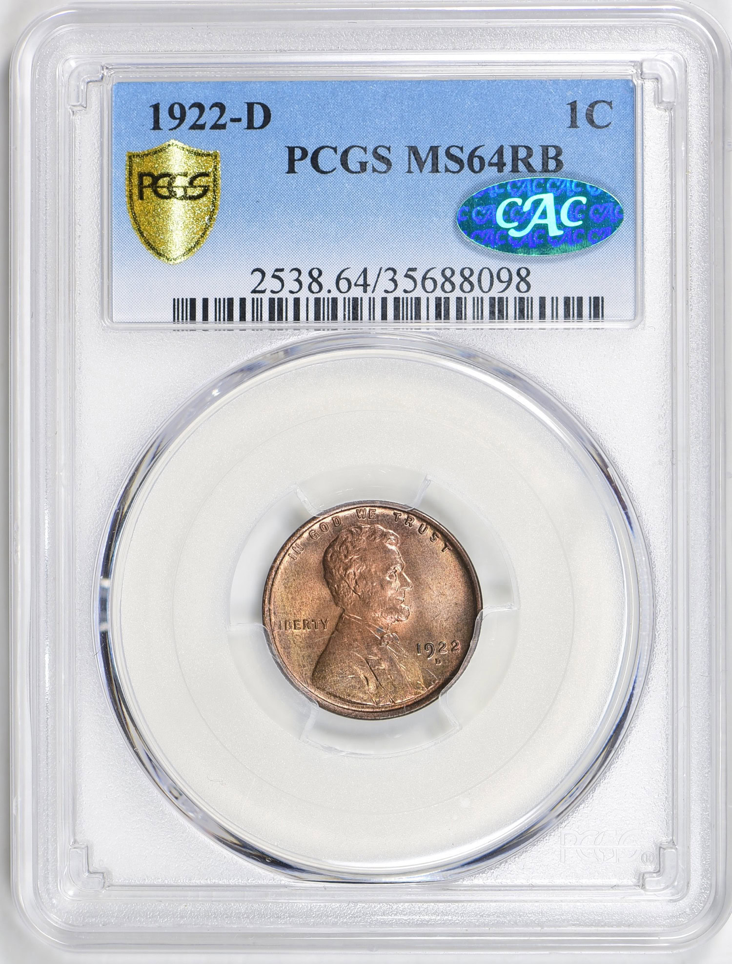 1922-D Lincoln Cent PCGS MS-64 RB (CAC Green) (Item 1766660) | GreatCollections Coin Auctions
