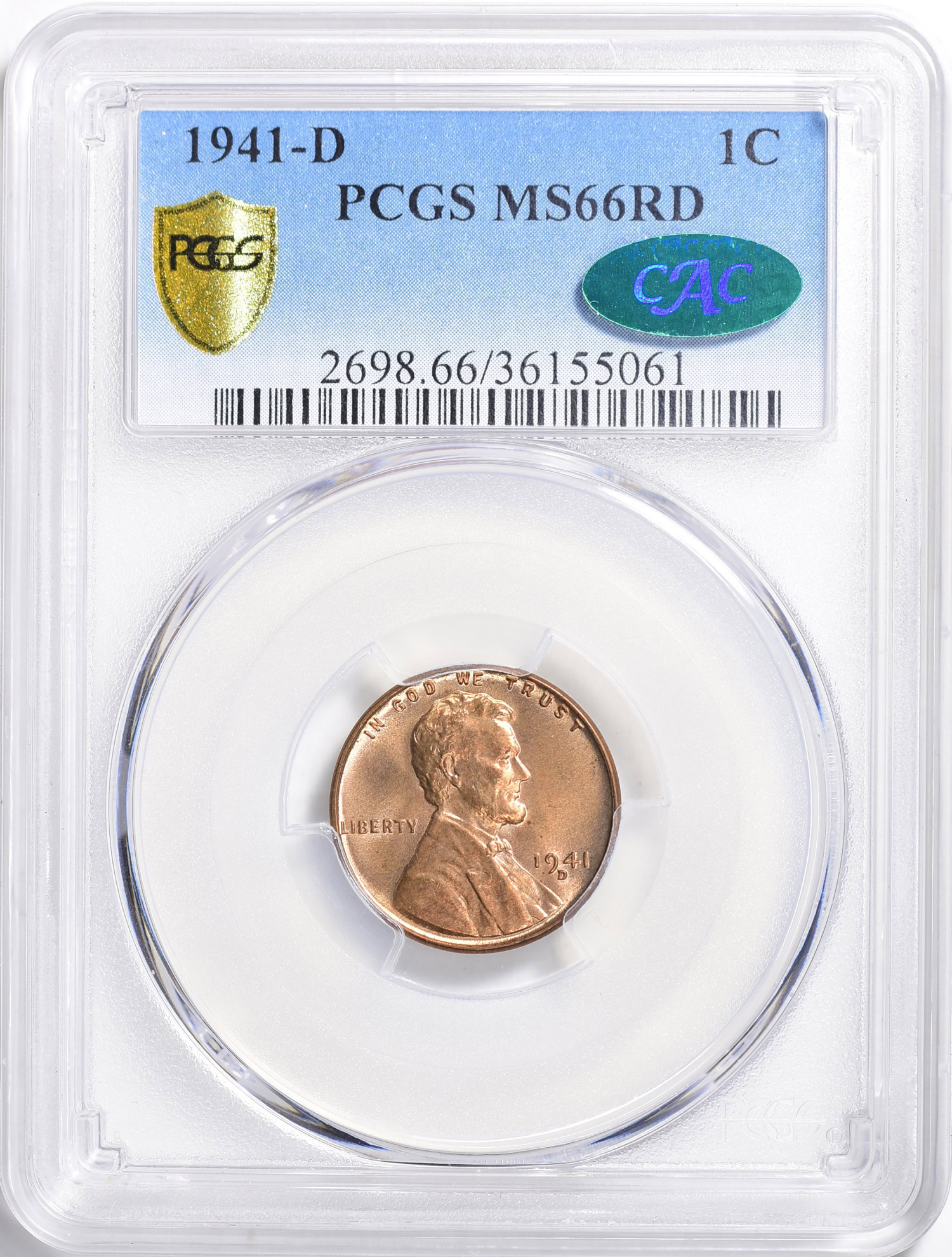 1941-D Lincoln Cent PCGS MS-66 RD (CAC Green) (Item 1766710) | GreatCollections Coin Auctions