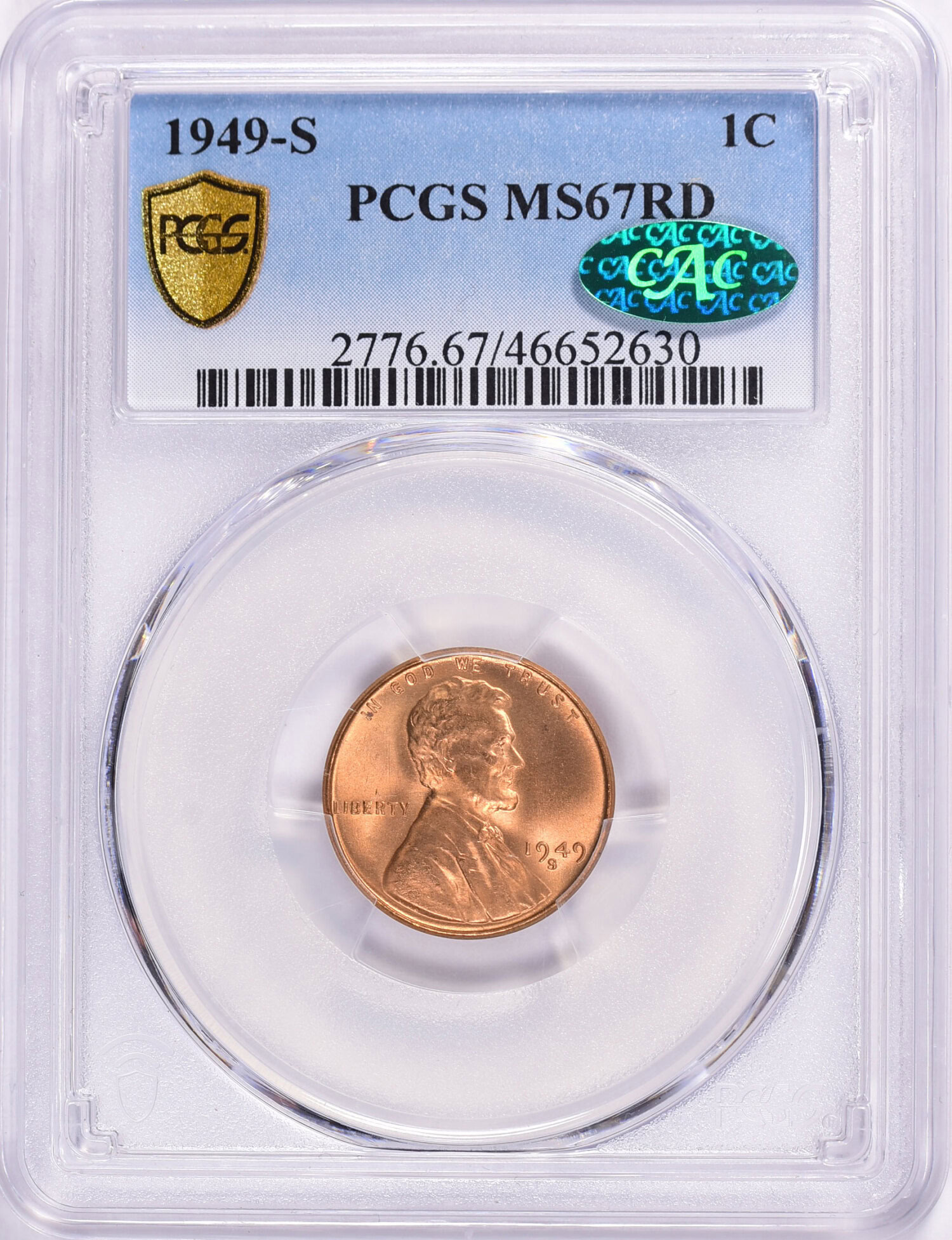 1949-S Lincoln Cent PCGS MS-67 RD (CAC Green) (Item 1766734) | GreatCollections Coin Auctions