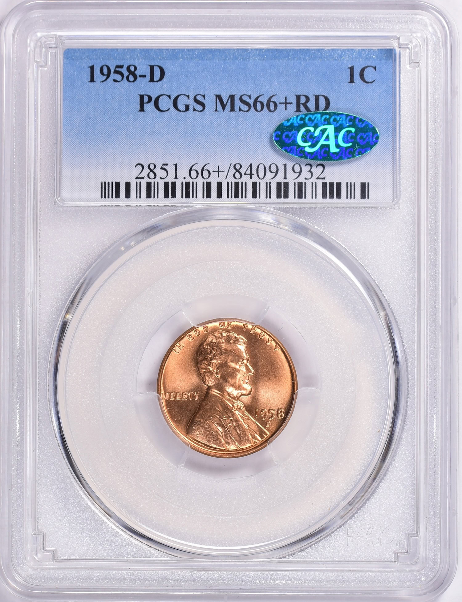 1958-D Lincoln Cent PCGS MS-66+ RD (CAC Green) (Item 1766751) | GreatCollections Coin Auctions