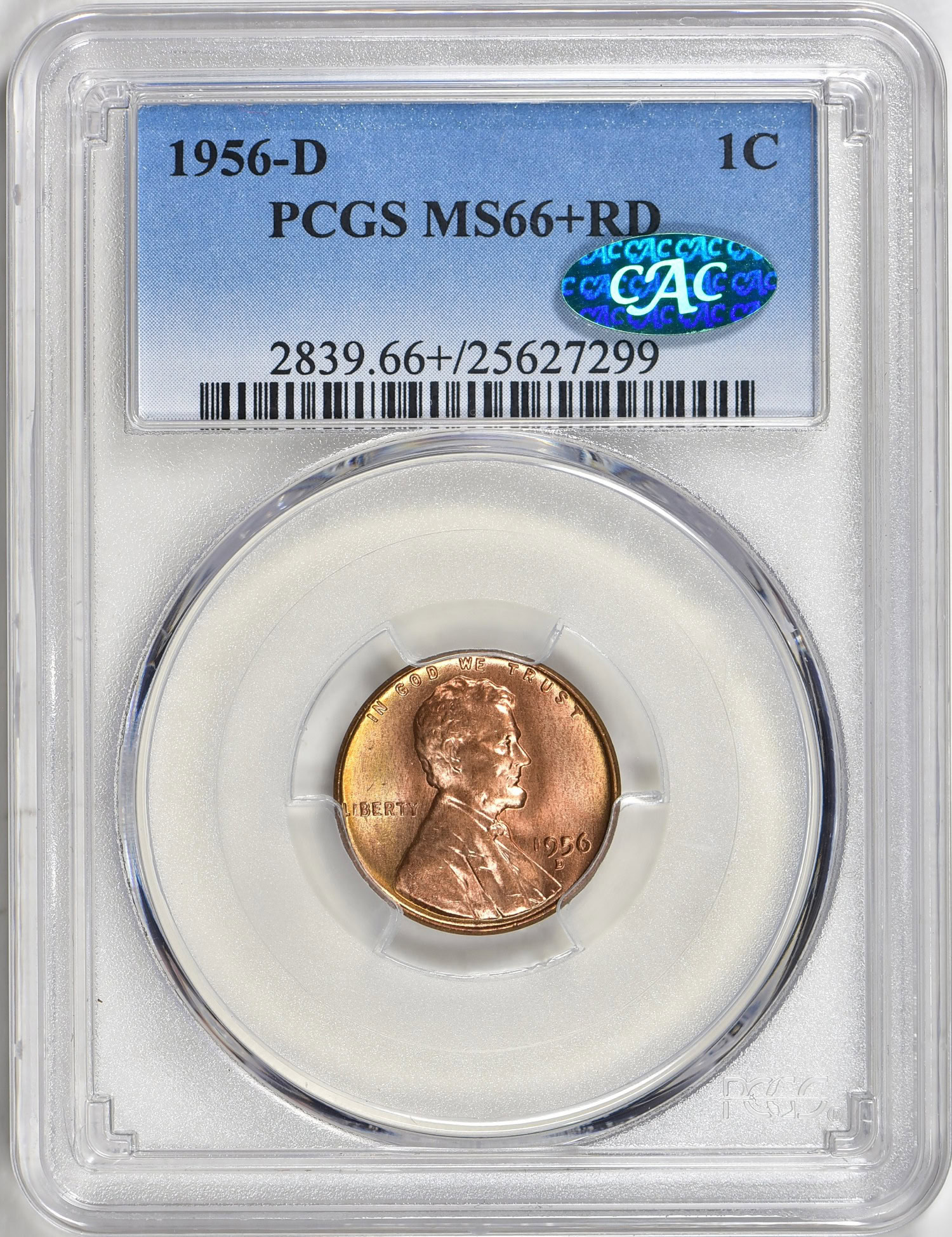 1956-D Lincoln Cent PCGS MS-66+ RD (CAC Green) (Item 1766754) | GreatCollections Coin Auctions