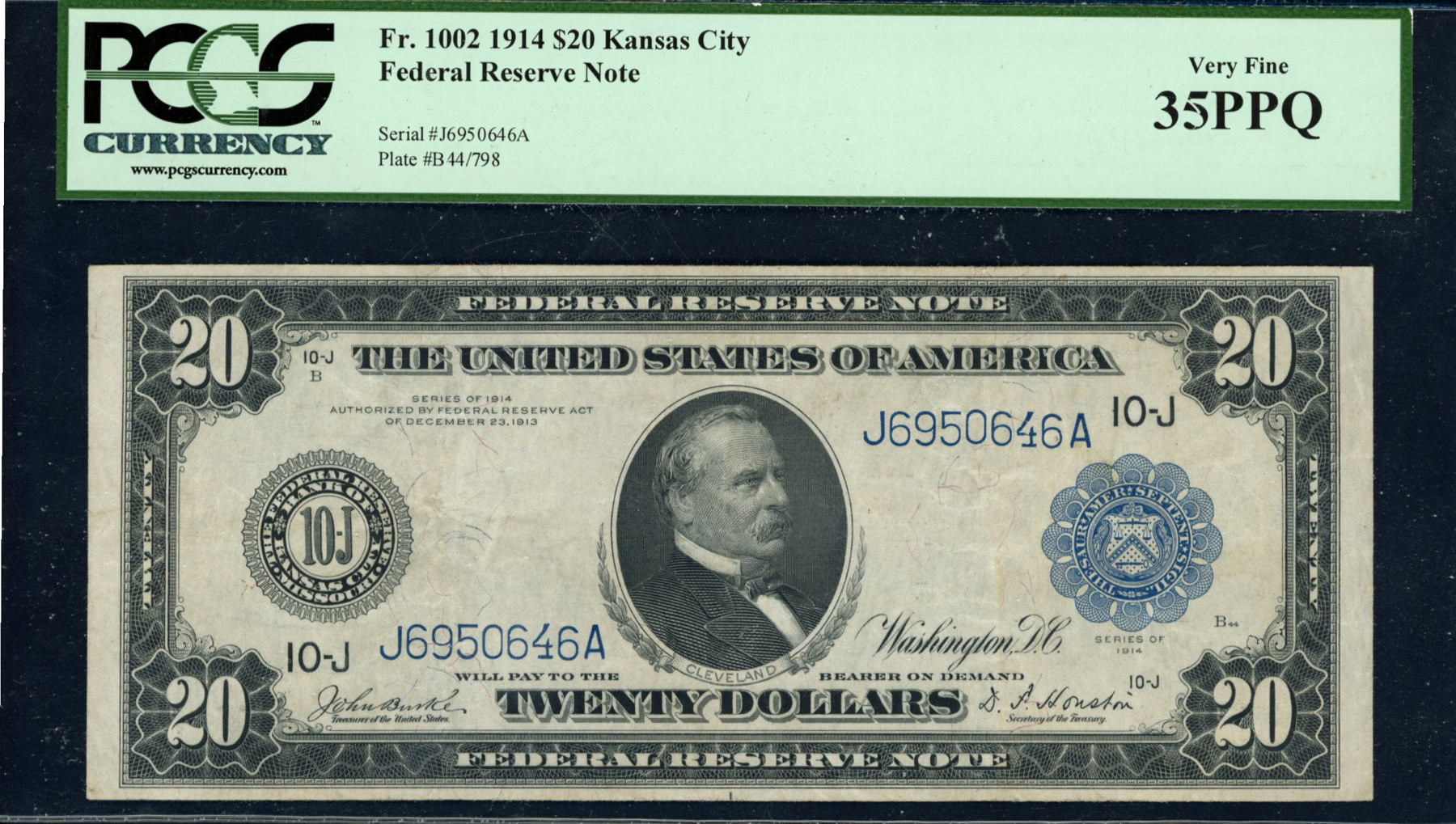 Fr. 1002 1914 $20 Kansas City Federal Reserve Note Burke / Houston PCGS ...