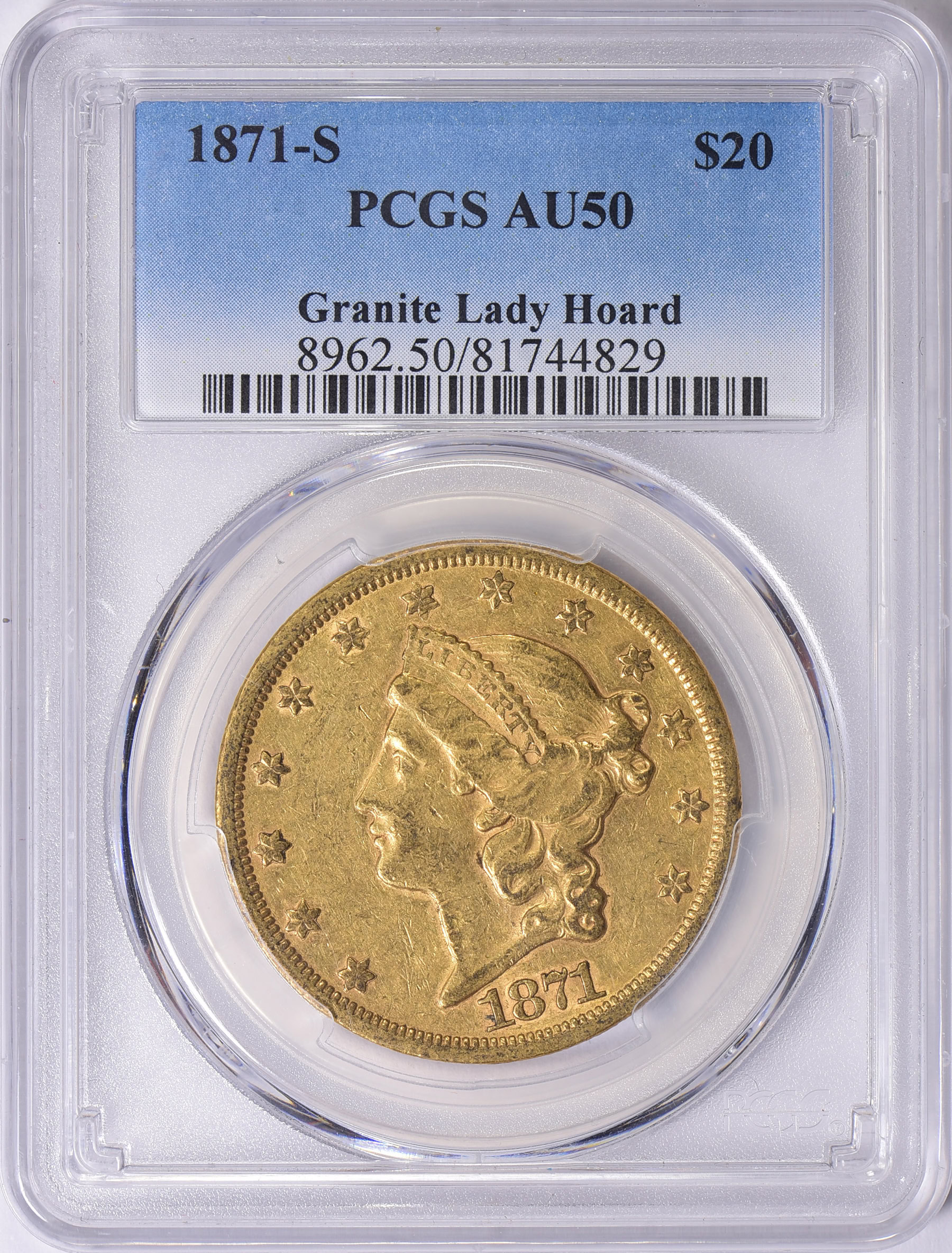 1871-S Liberty Gold Double Eagle PCGS AU-50 (Granite Lady Hoard) (Item ...