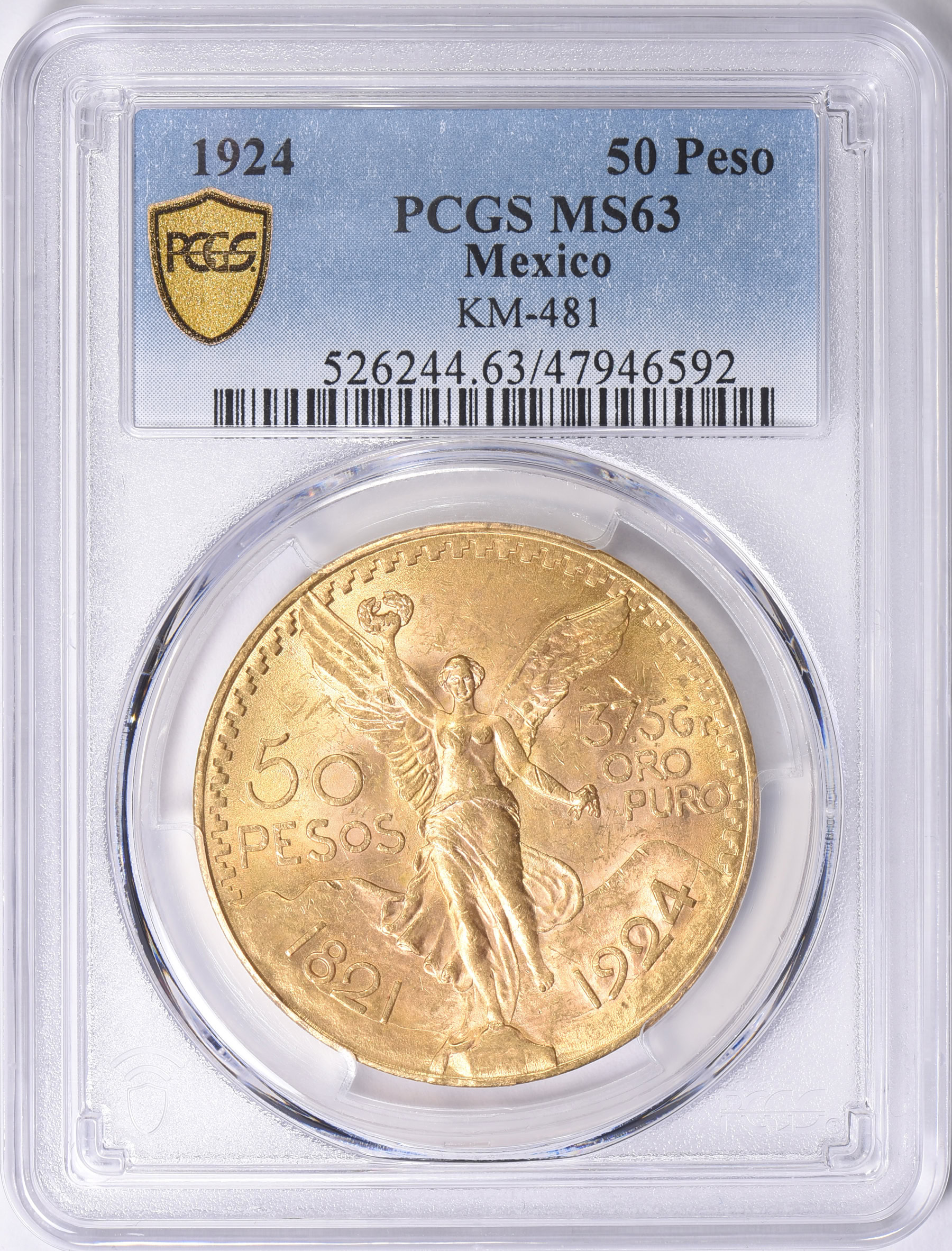 Mexico 1924 Gold 50 Pesos KM-481 PCGS MS-63 (AGW = 1.2057 oz.) (Item 1767083) | GreatCollections ...